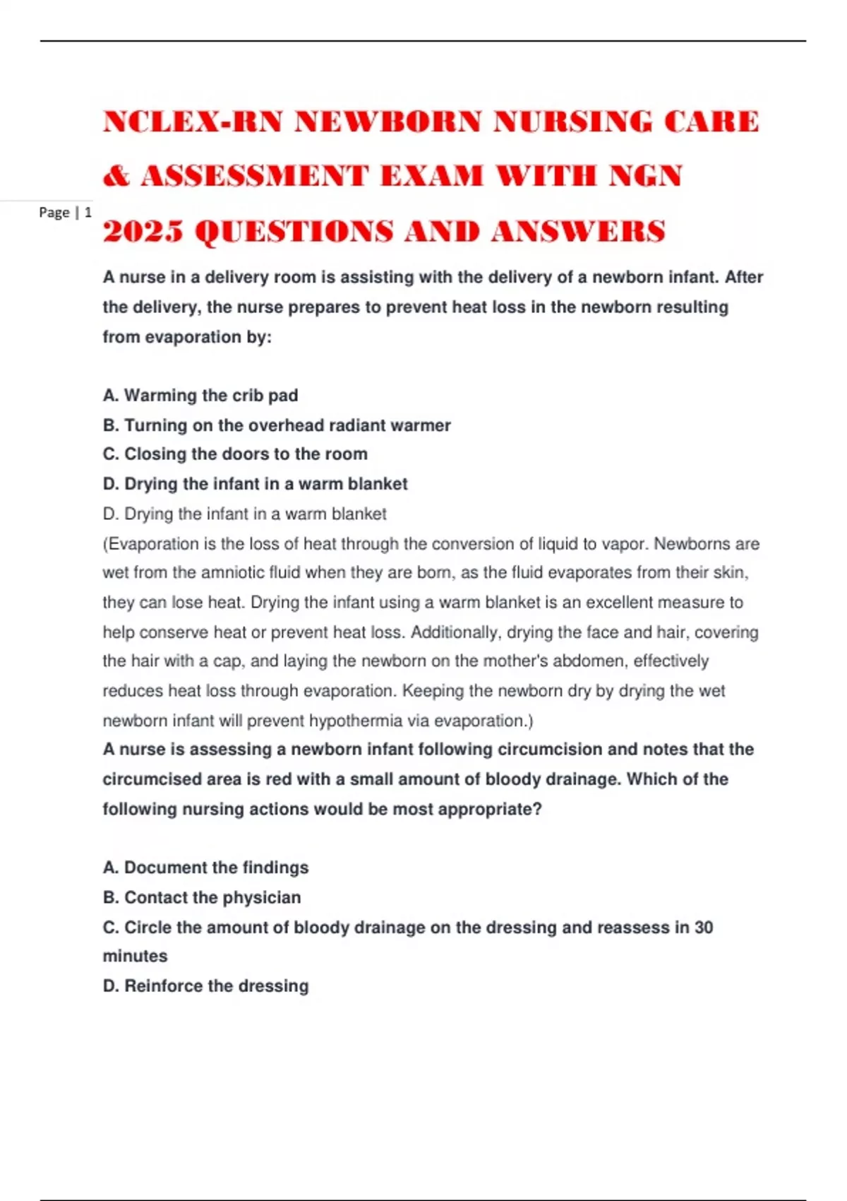 Nclex Rn Newborn Nursing Care Assessment Exam With Ngn 2025 Questions