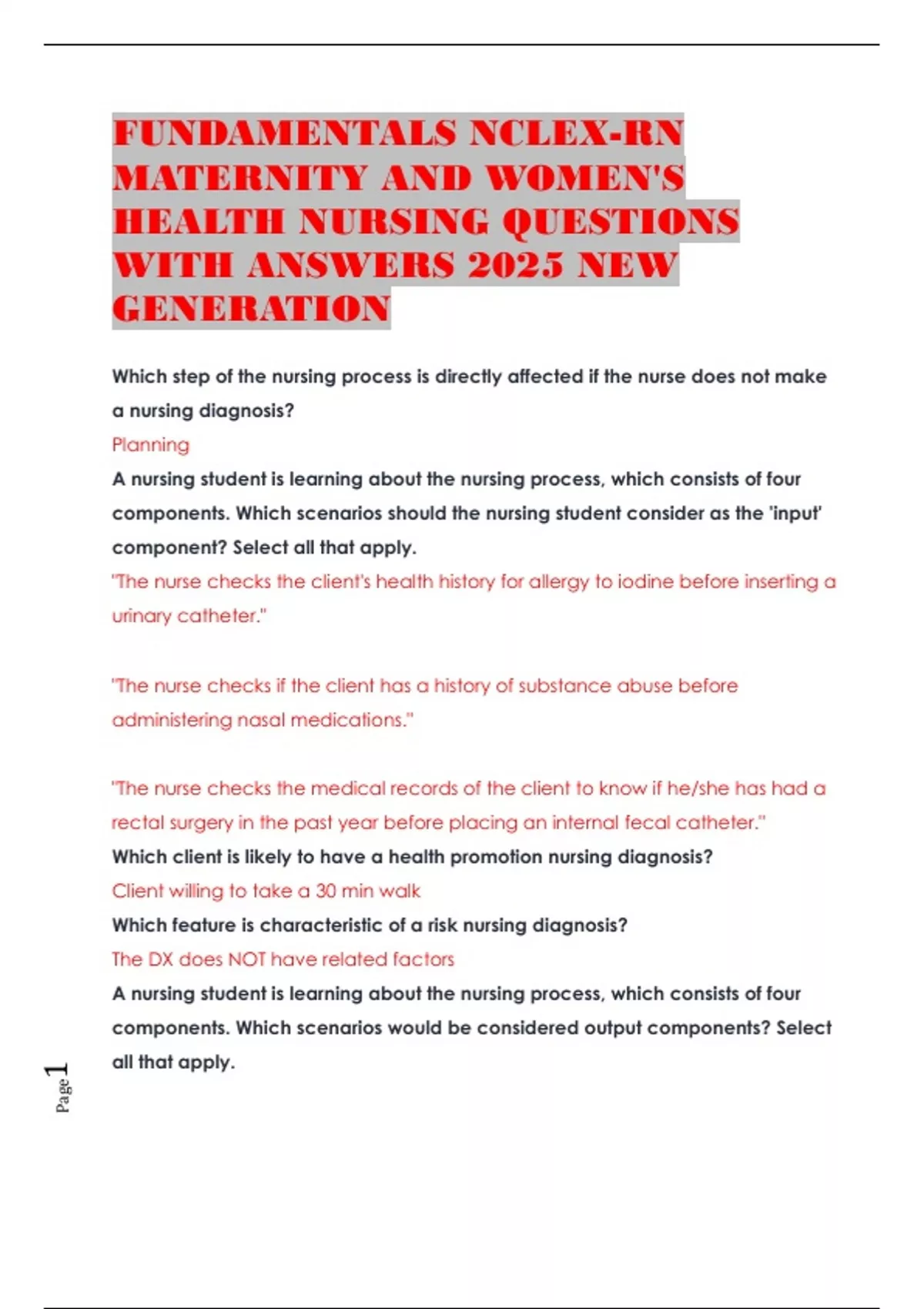 FUNDAMENTALS NCLEX-RN MATERNITY AND WOMEN'S HEALTH NURSING QUESTIONS ...