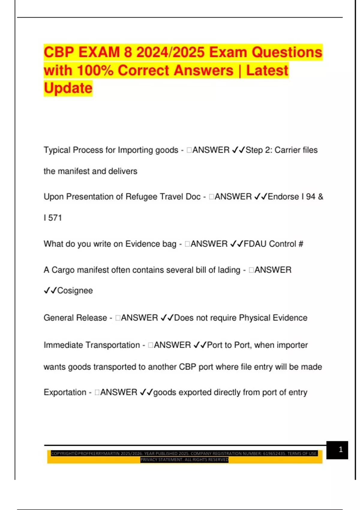 CBP EXAM 8 2024/2025 Exam Questions with 100% Correct Answers | Latest ...