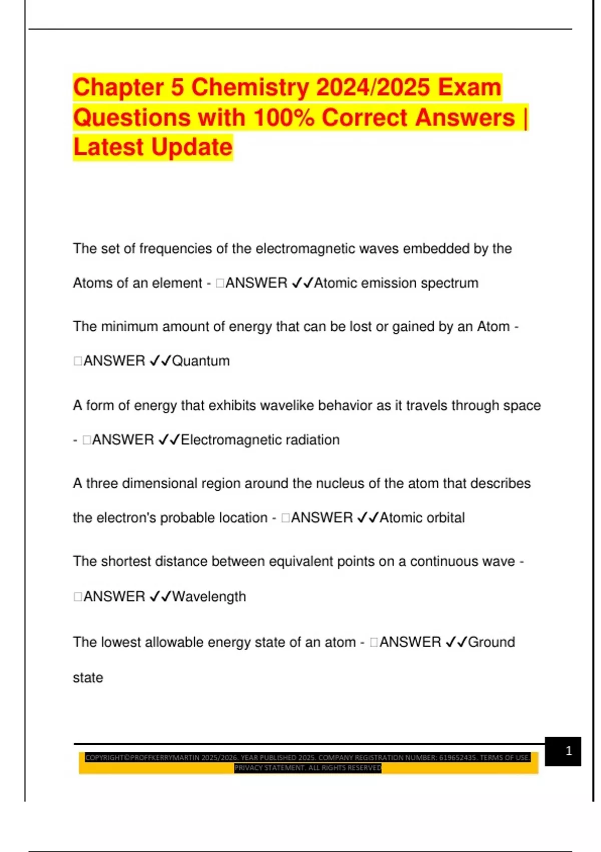 Chapter 5 Chemistry 2024/2025 Exam Questions with 100% Correct Answers ...