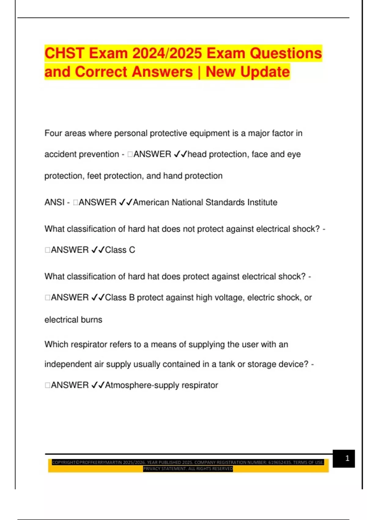 CHST Exam 2024/2025 Exam Questions and Correct Answers | New Update ...