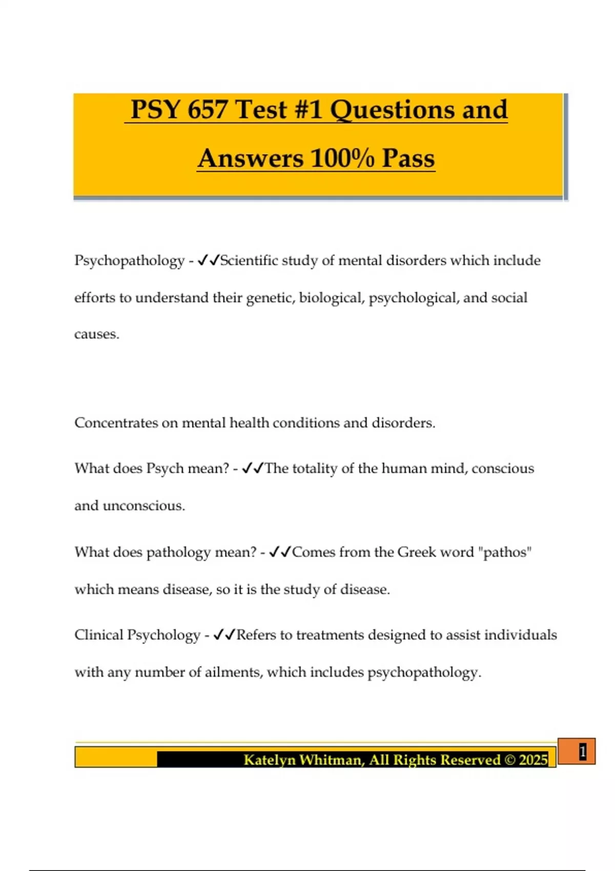 PSY 657 Test #1 Questions and Answers 100% Pass - PSY 657 - Stuvia US