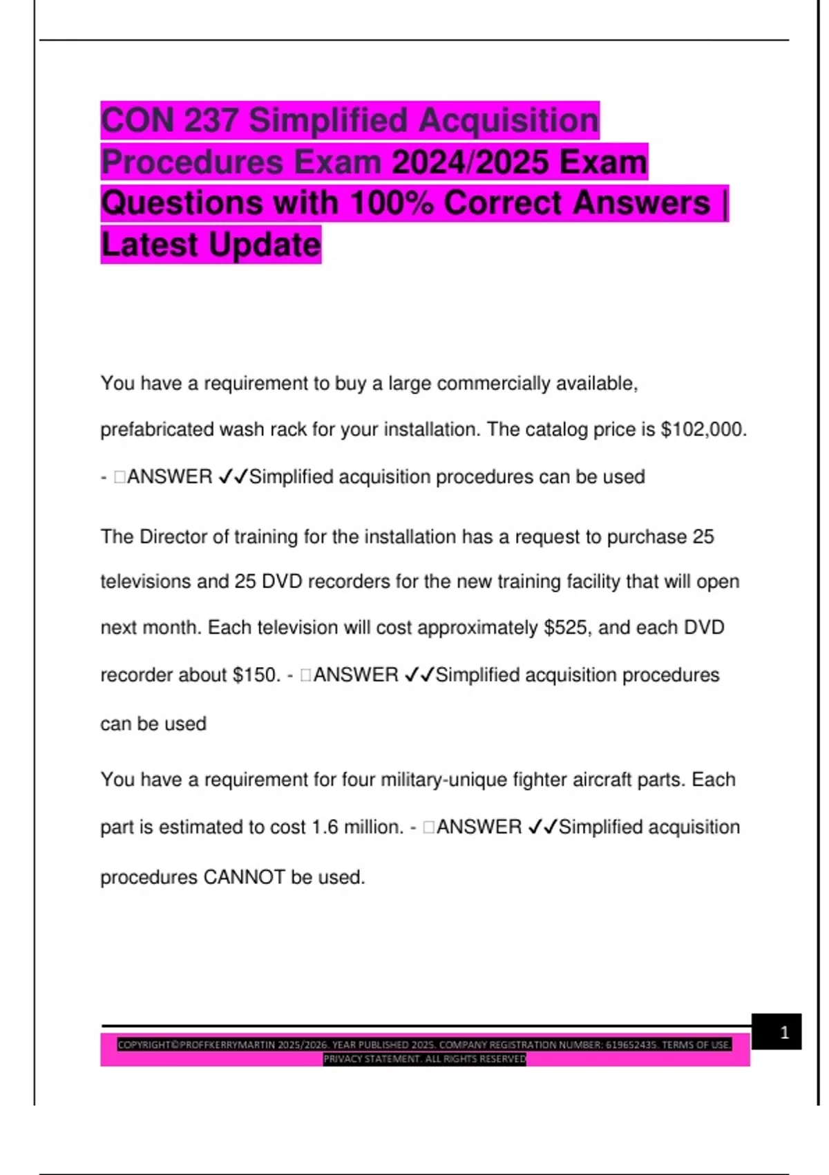 CON 237 Simplified Acquisition Procedures Exam 2024/2025 Exam Questions ...