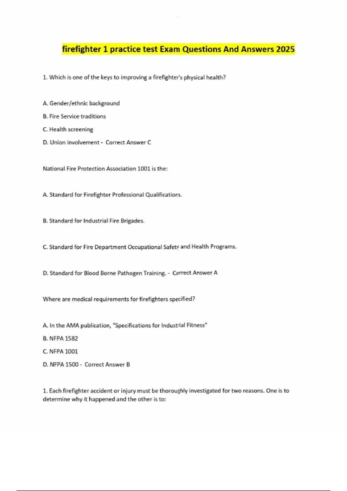 firefighter 1 practice test Exam Questions And Answers 2025 ...