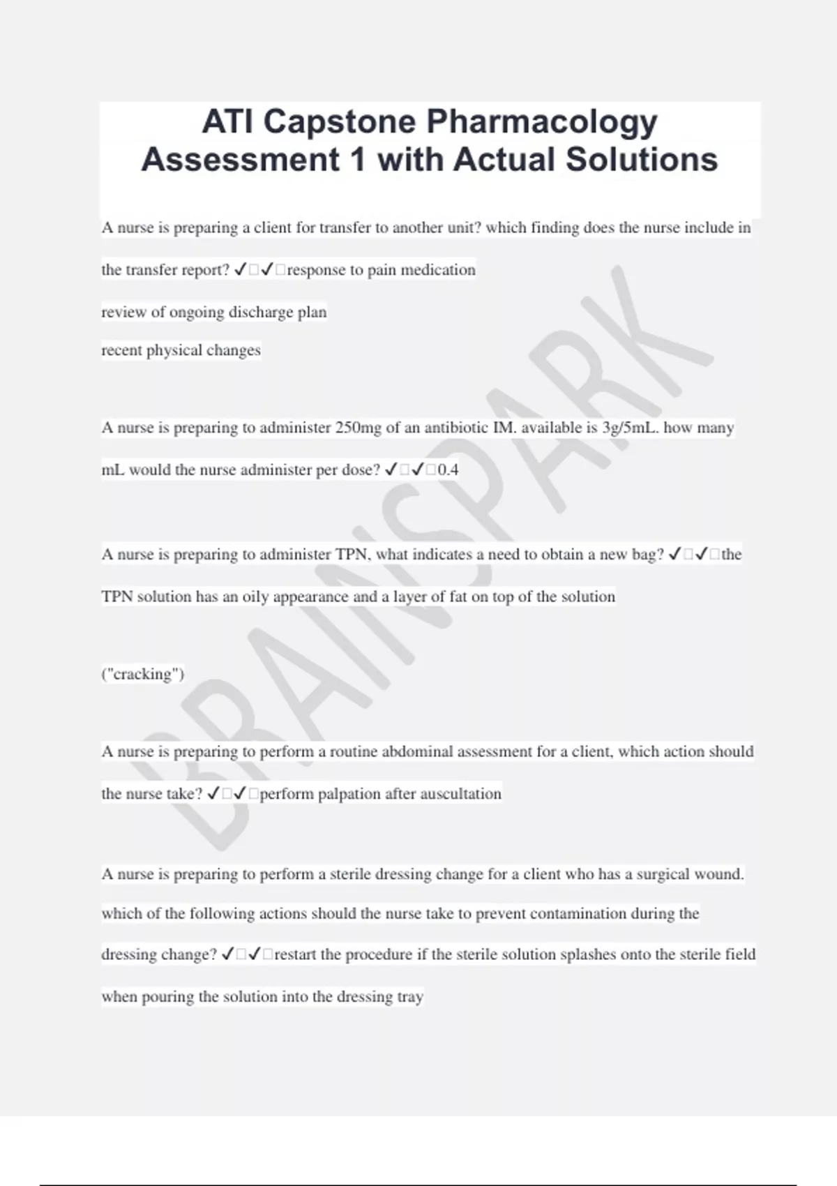 ATI Capstone Pharmacology Assessment 1 with Actual Solutions - ATI ...