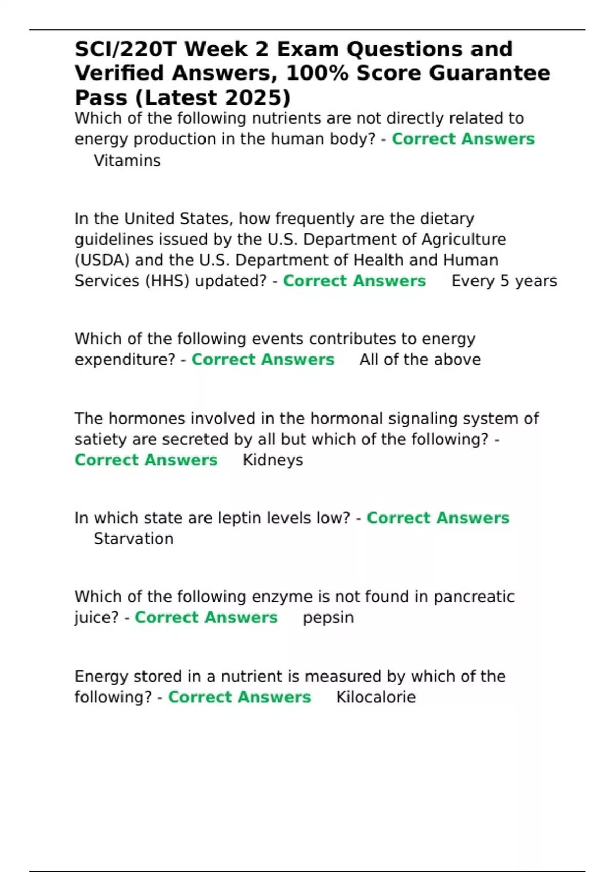 SCI 220T Week 2 Exam Questions and Verified Answers, 100- Score ...