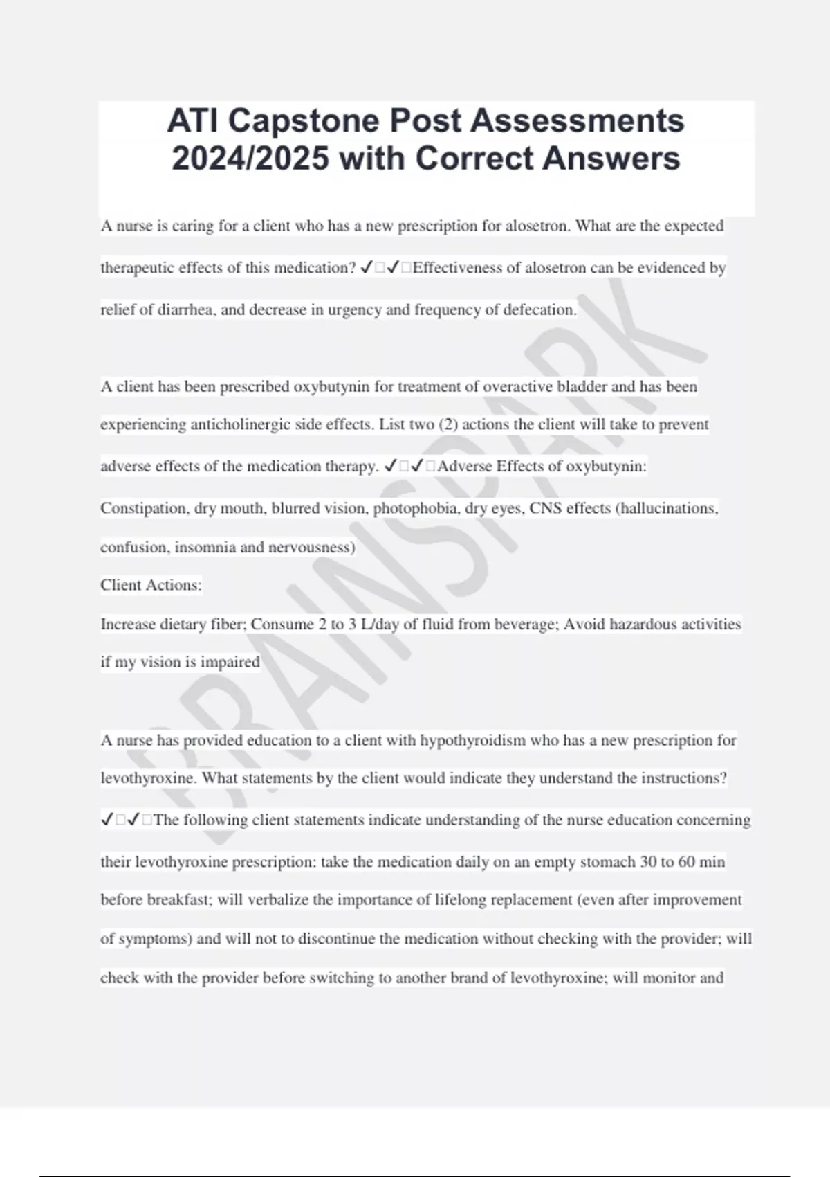 ATI Capstone Post Assessments 2024/2025 with Correct Answers - ATI ...