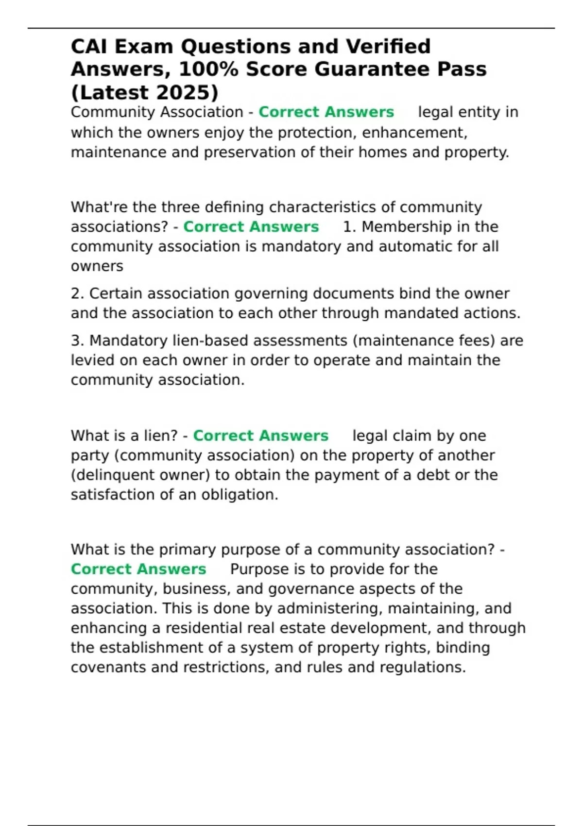 CAI Exam Questions and Verified Answers, 100- Score Guarantee Pass ...