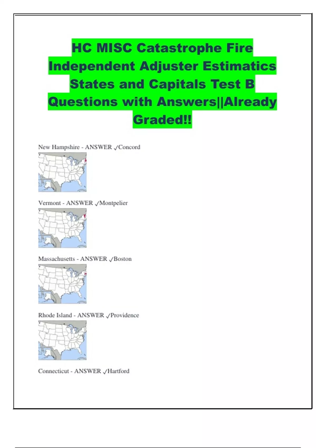 HC MISC Catastrophe Fire Independent Adjuster Estimatics States and ...