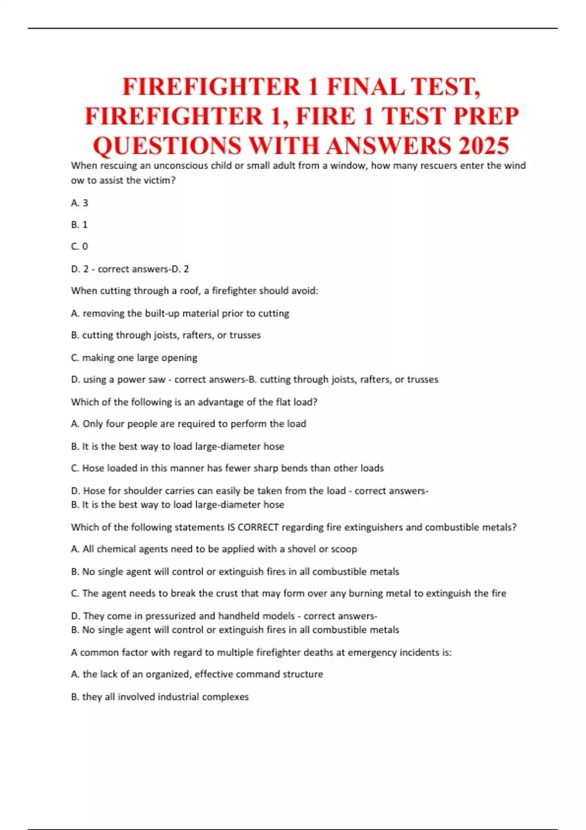 FIREFIGHTER 1 FINAL TEST, FIREFIGHTER 1, FIRE 1 TEST PREP QUESTIONS ...