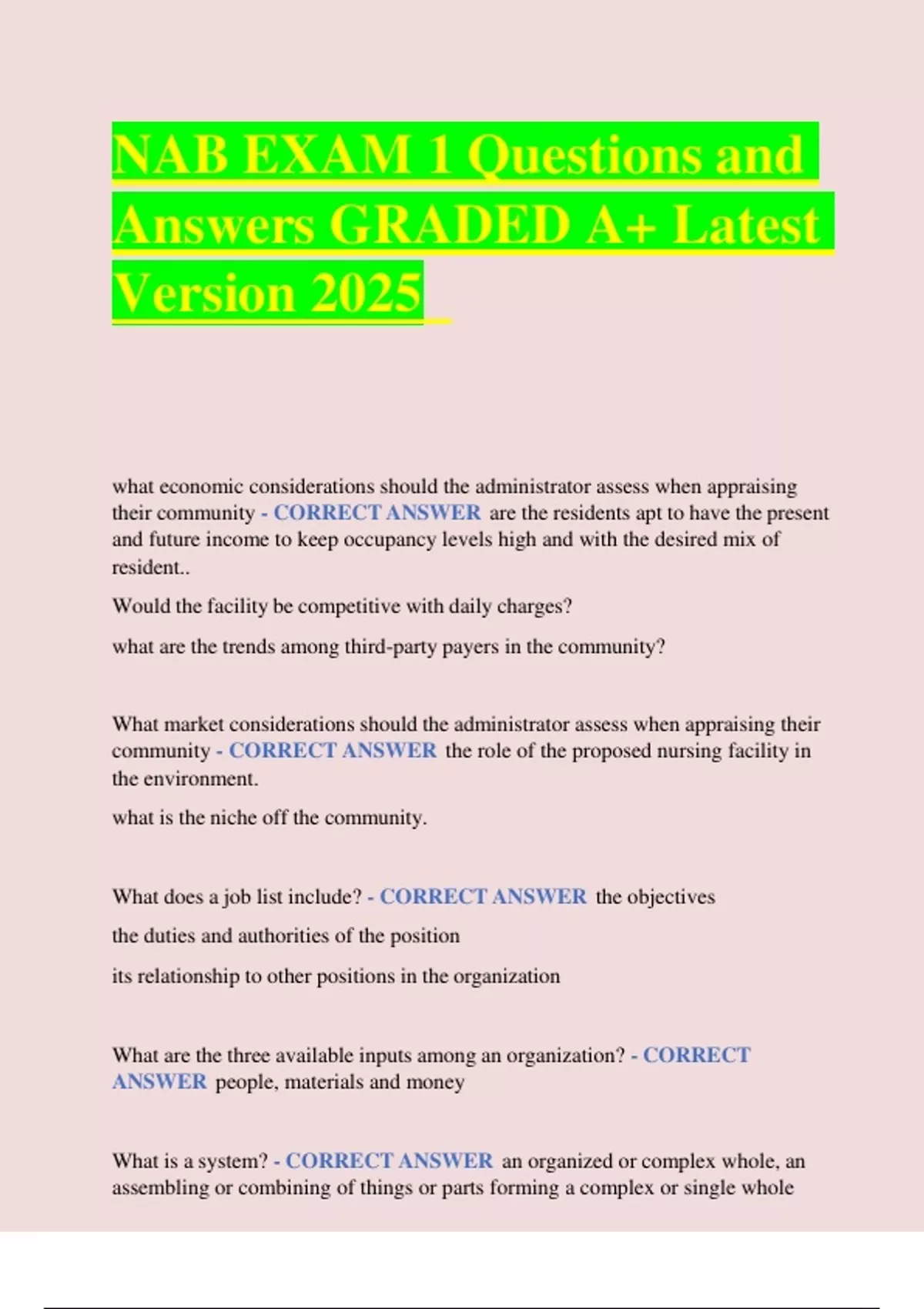 NAB EXAM 1 Questions and Answers GRADED A+ Latest Version 2025 . - NAB ...