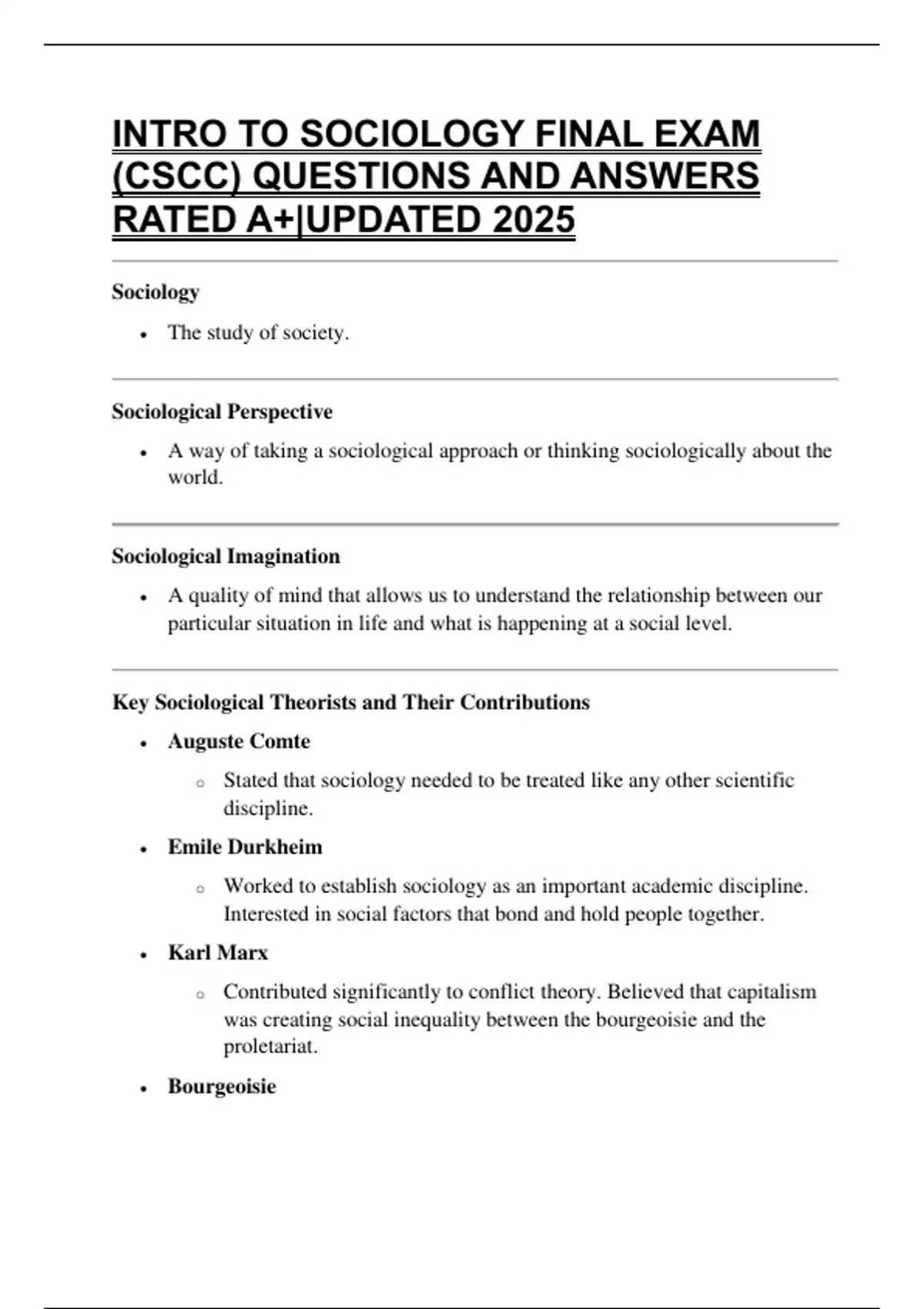 INTRO TO SOCIOLOGY FINAL EXAM (CSCC) QUESTIONS AND ANSWERS RATED A+ ...