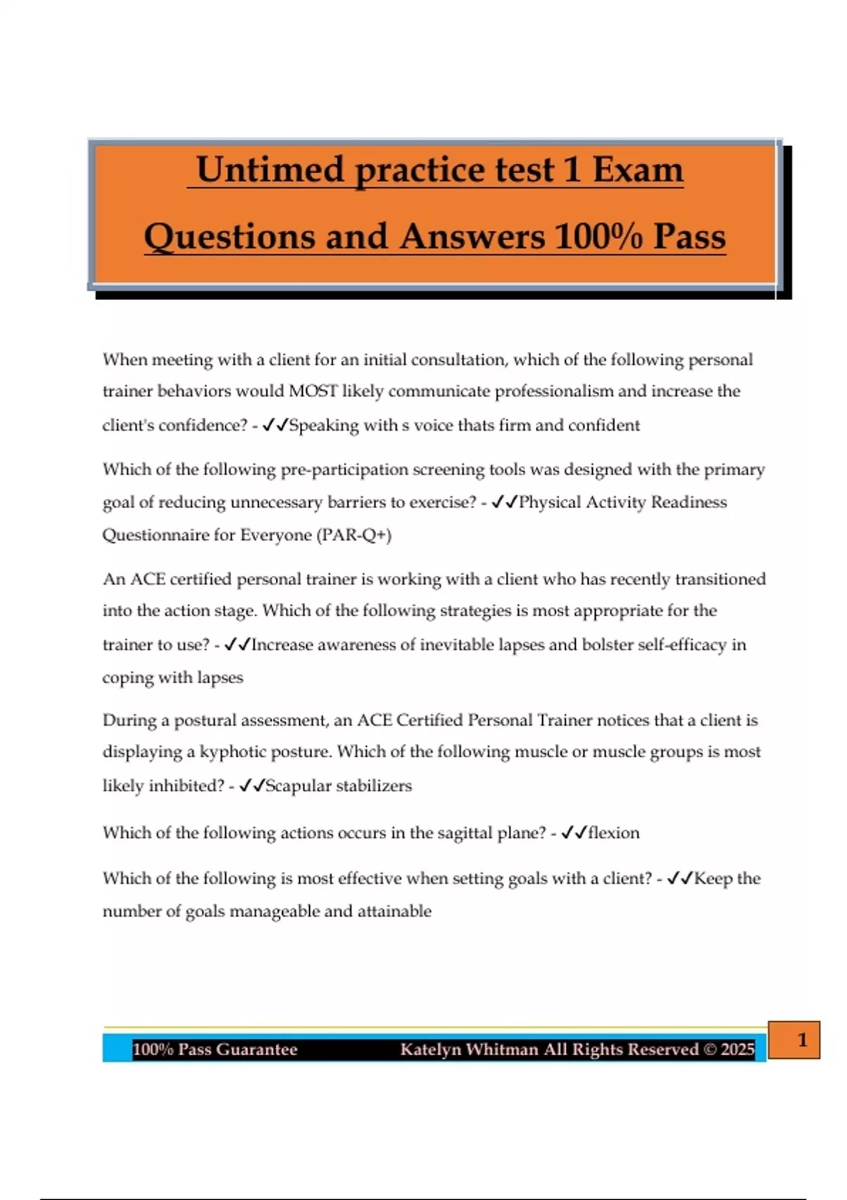 Untimed practice test 1 Exam Questions and Answers 100% Pass - ACE ...