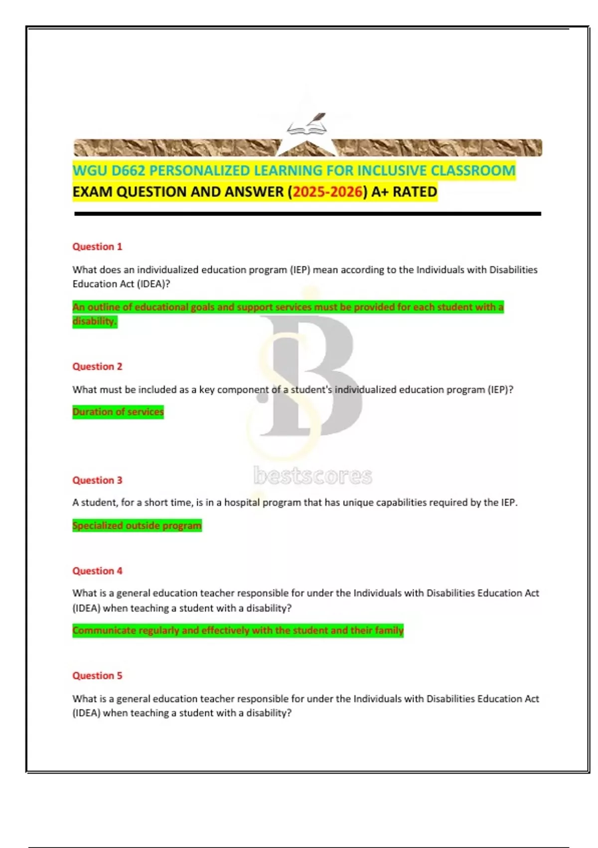 WGU D662 PERSONALIZED LEARNING FOR INCLUSIVE CLASSROOM EXAM QUESTION ...