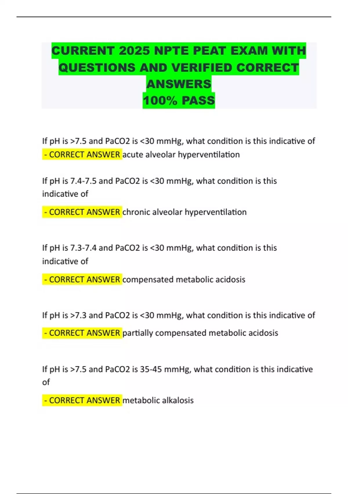 CURRENT 2025 NPTE PEAT EXAM WITH QUESTIONS AND VERIFIED CORRECT ANSWERS ...