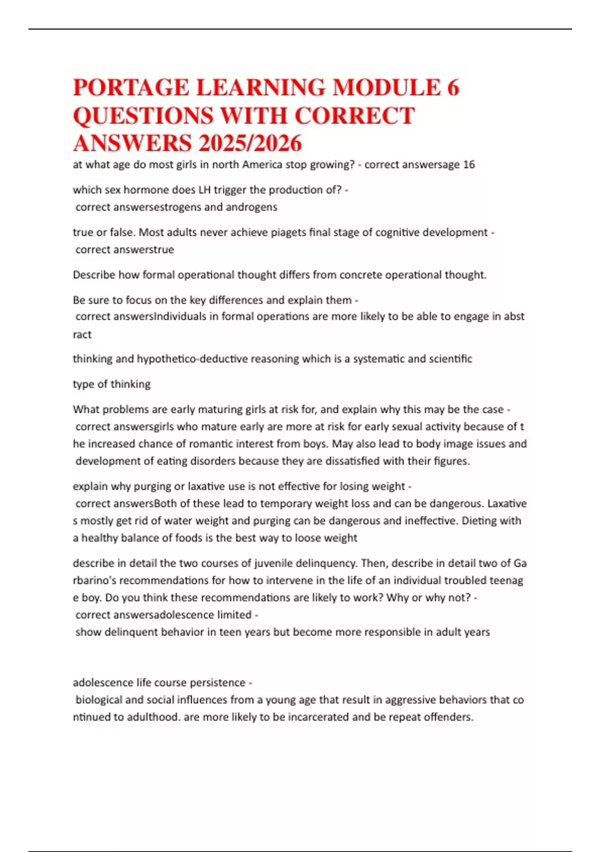 PORTAGE LEARNING MODULE 6 QUESTIONS WITH CORRECT ANSWERS 2025 - PORTAGE ...