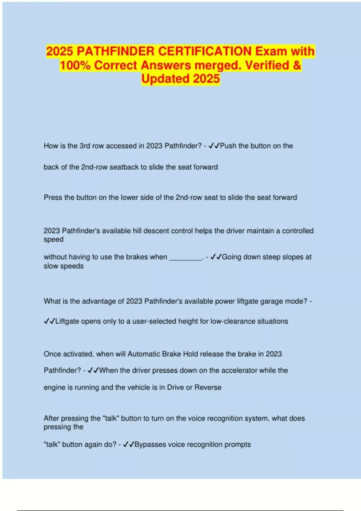 2025 PATHFINDER CERTIFICATION Exam with 100% Correct Answers merged ...