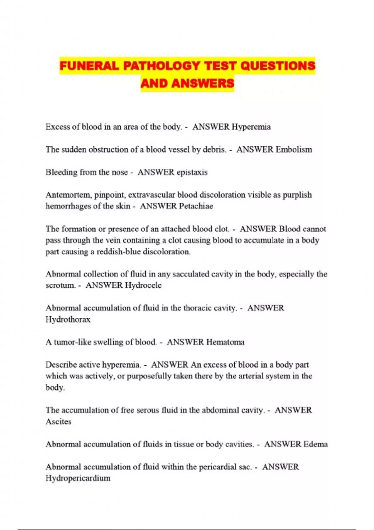 FUNERAL PATHOLOGY TEST QUESTIONS AND ANSWERS - FUNERAL PATHOLOGY ...