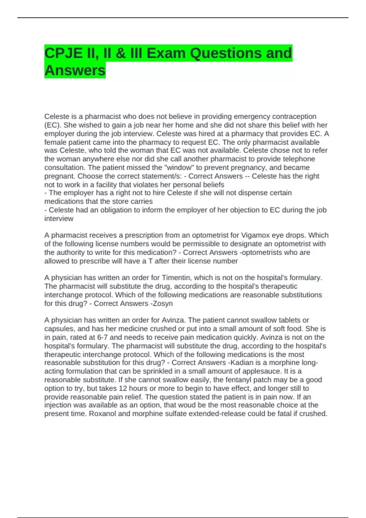 CPJE II, II & III Exam Questions and Answers with Accurate solutions ...