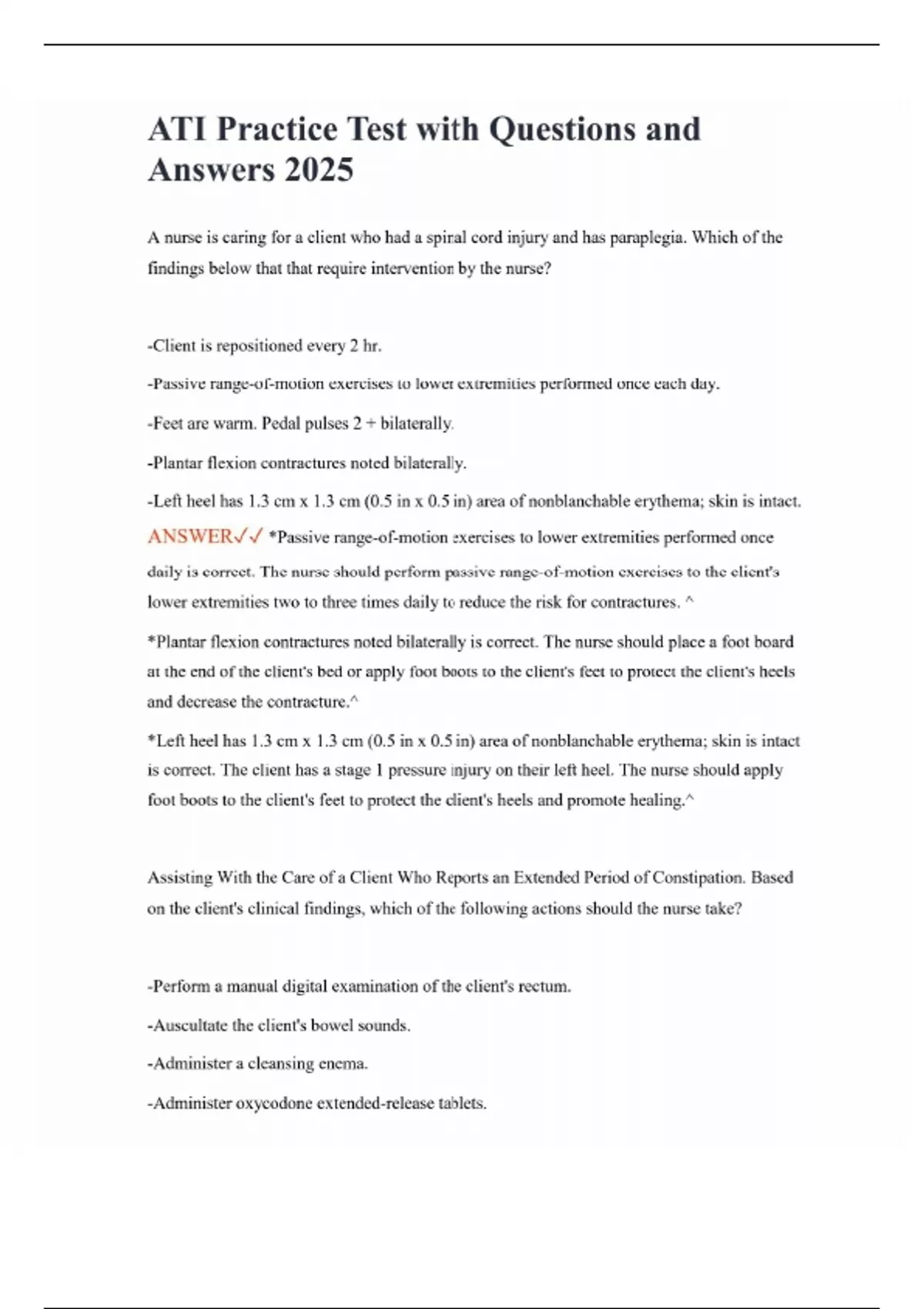 ATI Practice Test with Questions and Answers 2025 - Nursing - Stuvia US