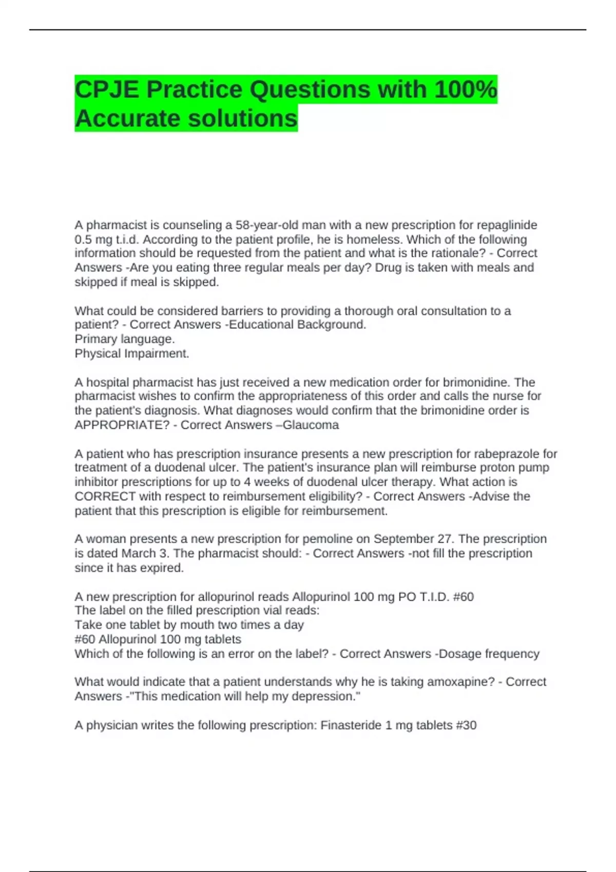 CPJE Practice Questions with 100% Accurate solutions - CPJE - Stuvia US