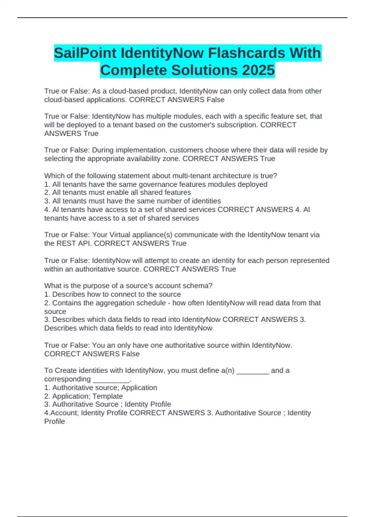 SailPoint IdentityNow Flashcards With Complete Solutions 2025 ...