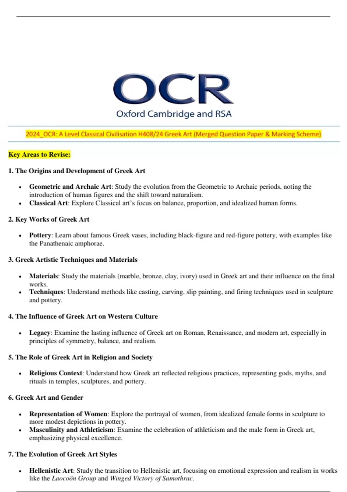 2024_OCR: A Level Classical Civilisation H408/24 Greek Art (Merged ...