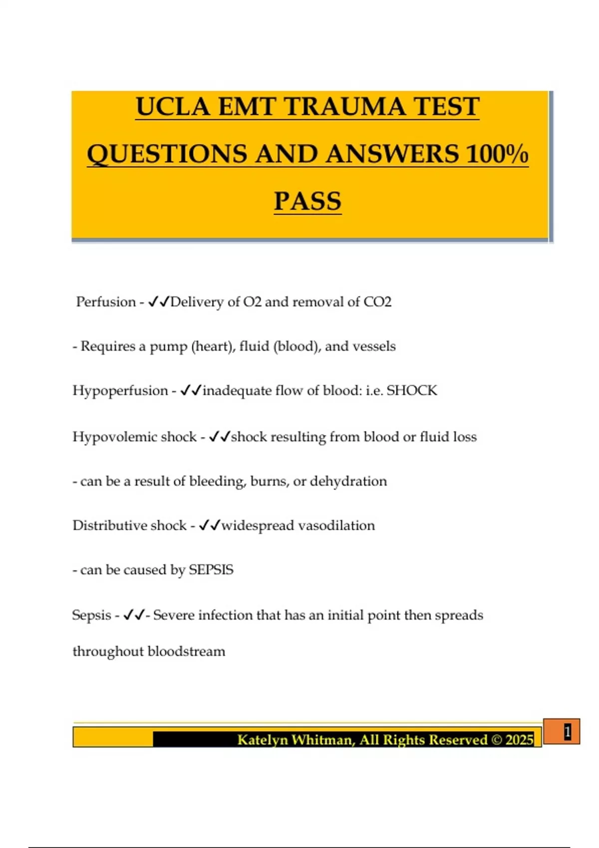 UCLA EMT TRAUMA TEST QUESTIONS AND ANSWERS 100% PASS - EMT - Stuvia US