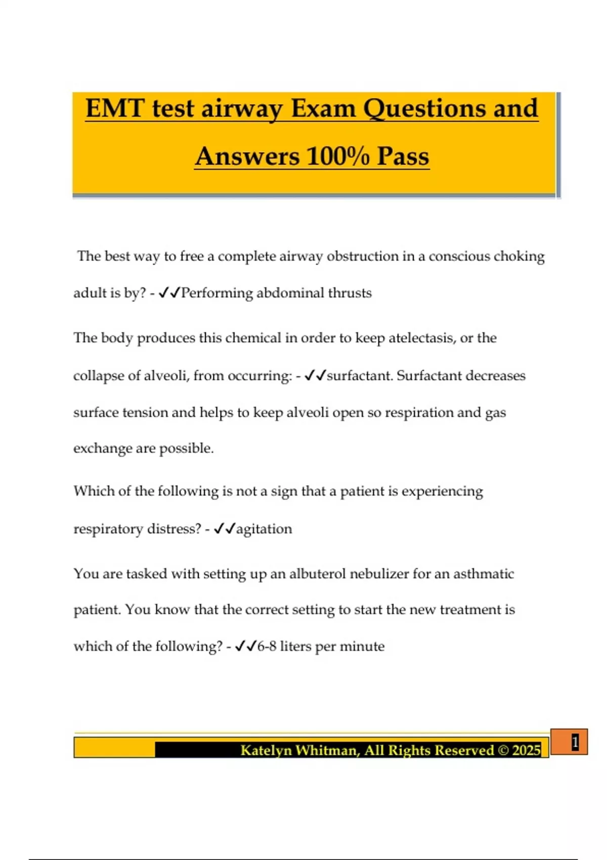 EMT test airway Exam Questions and Answers 100% Pass - EMT - Stuvia US