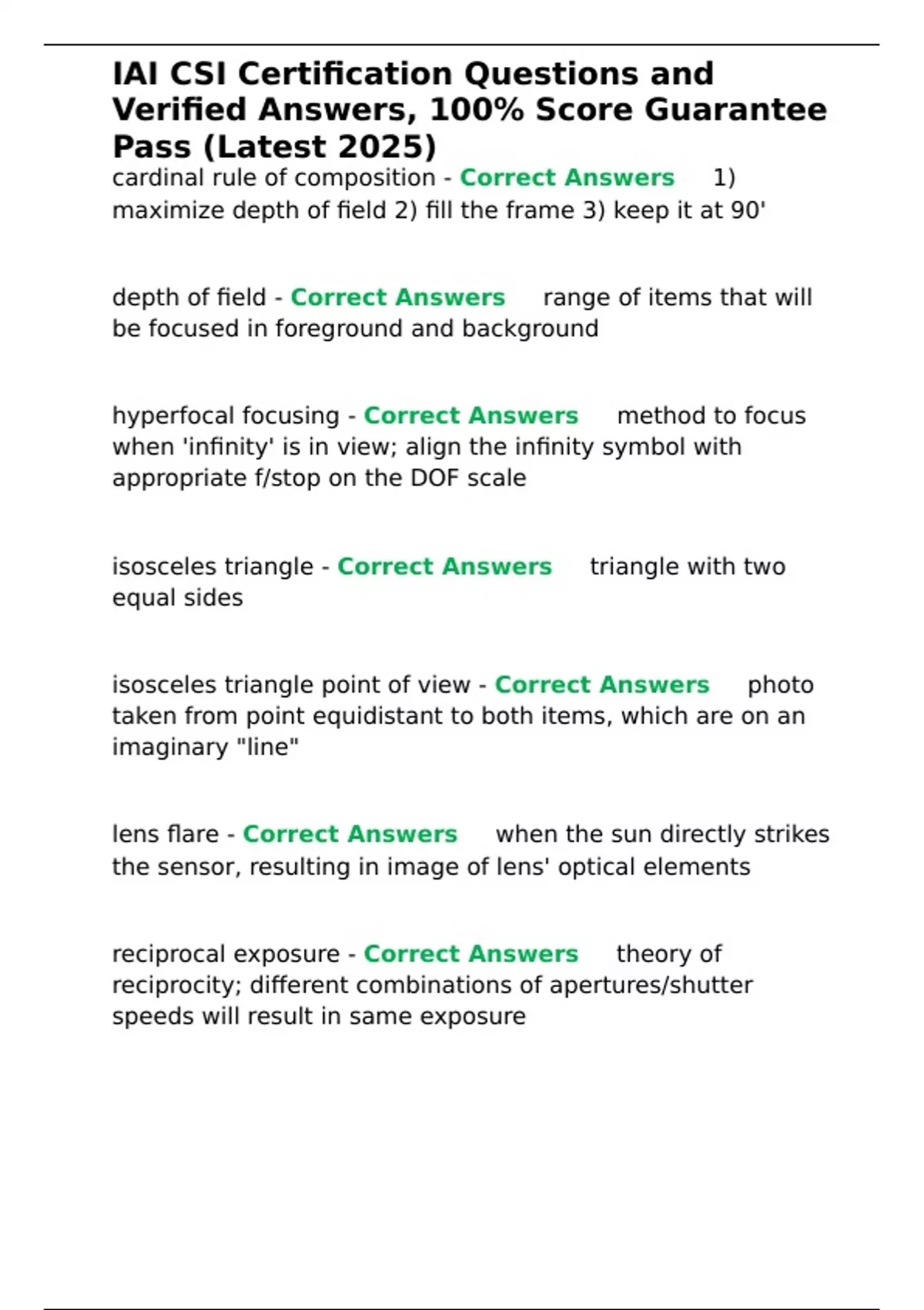 IAI CSI Certification Questions and Verified Answers, 100- Score ...