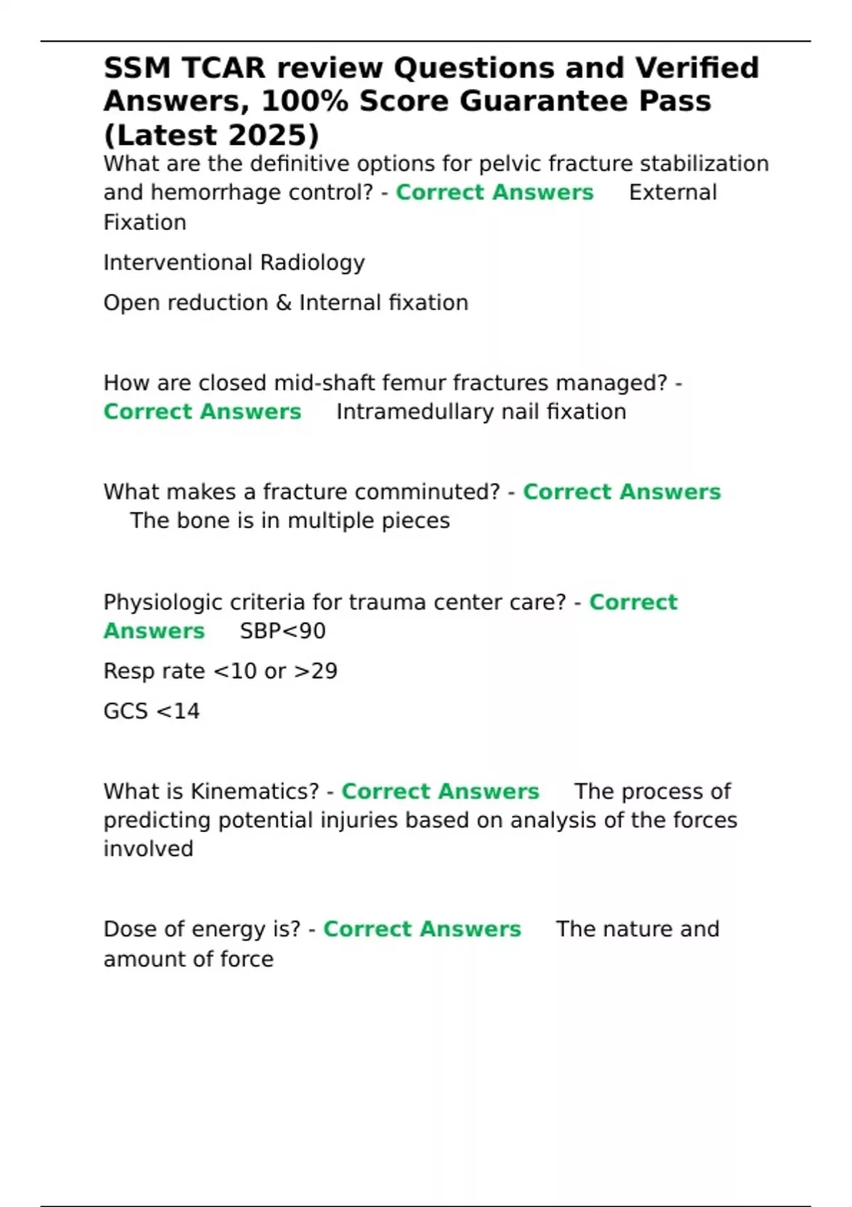 SSM TCAR review Questions and Verified Answers, 100- Score Guarantee ...