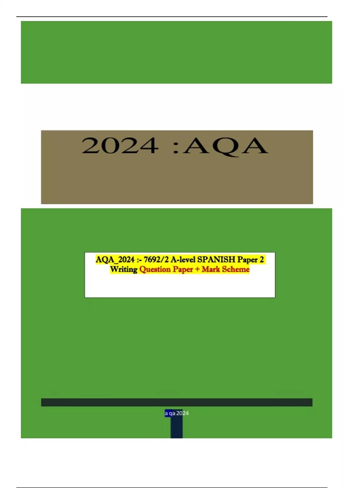 AQA_2024 :- 7692/2 A-level SPANISH Paper 2 Writing Question Paper ...