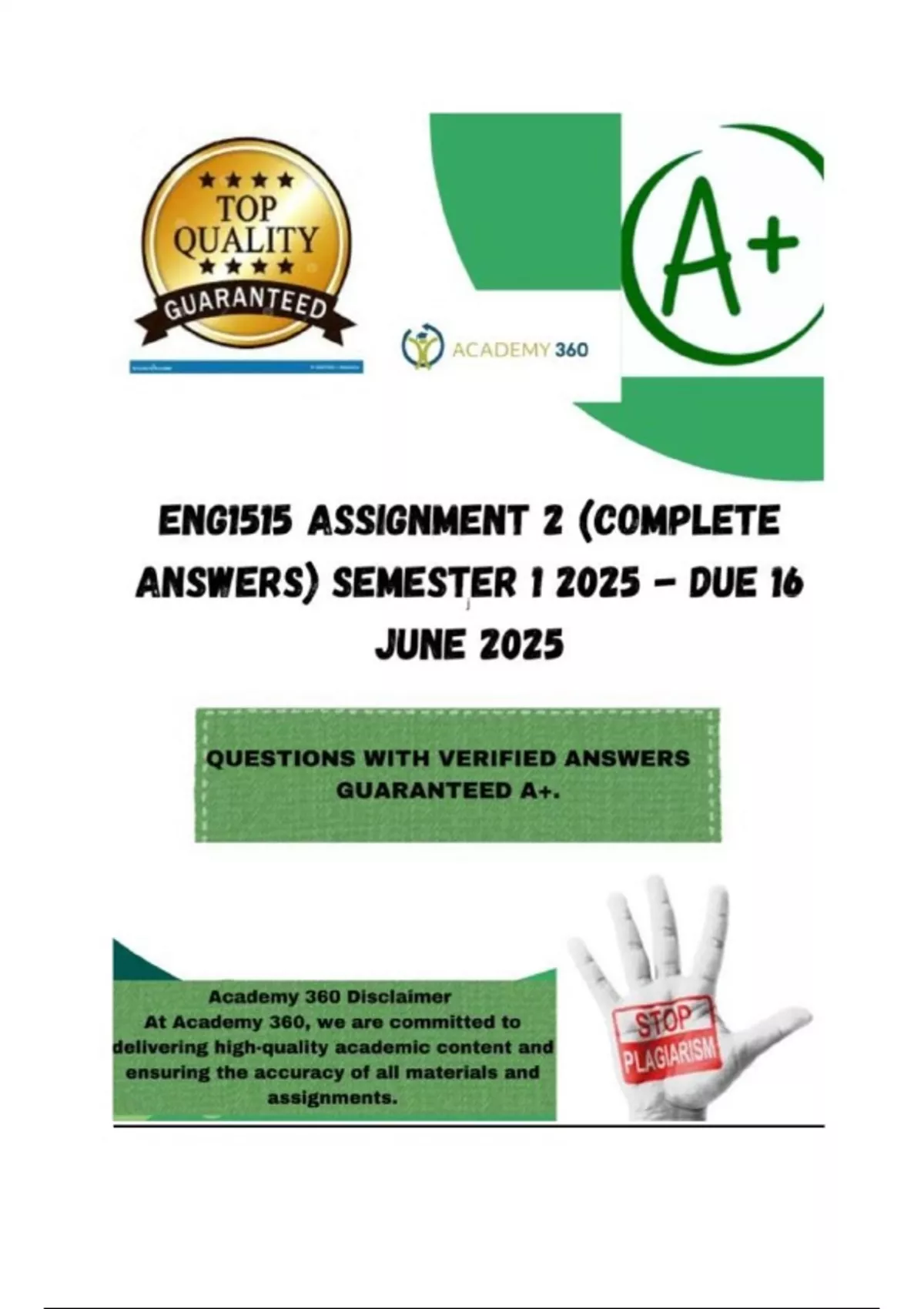 ENG1515 Assignment 2 (COMPLETE ANSWERS) Semester 1 2025 - DUE 17 June ...
