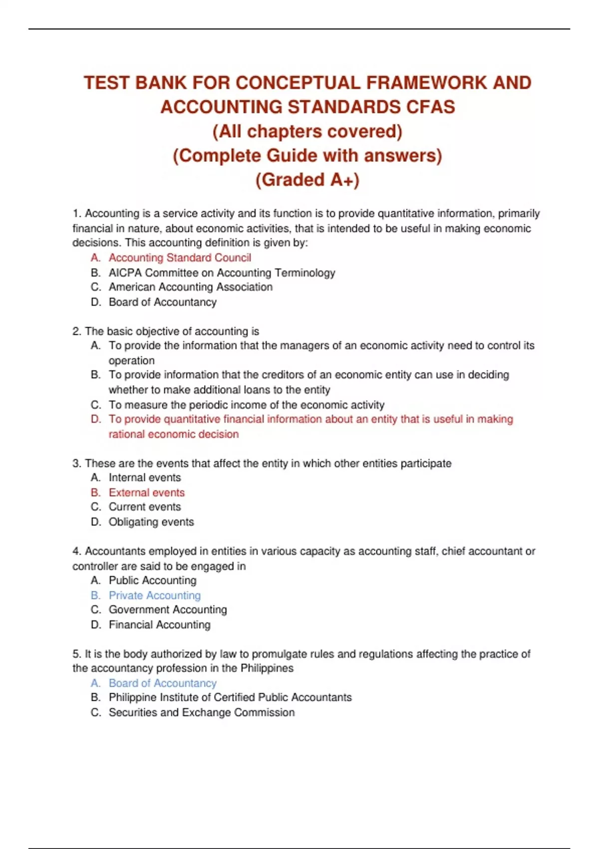 TEST BANK FOR CONCEPTUAL FRAMEWORK AND ACCOUNTING STANDARDS CFAS (All ...