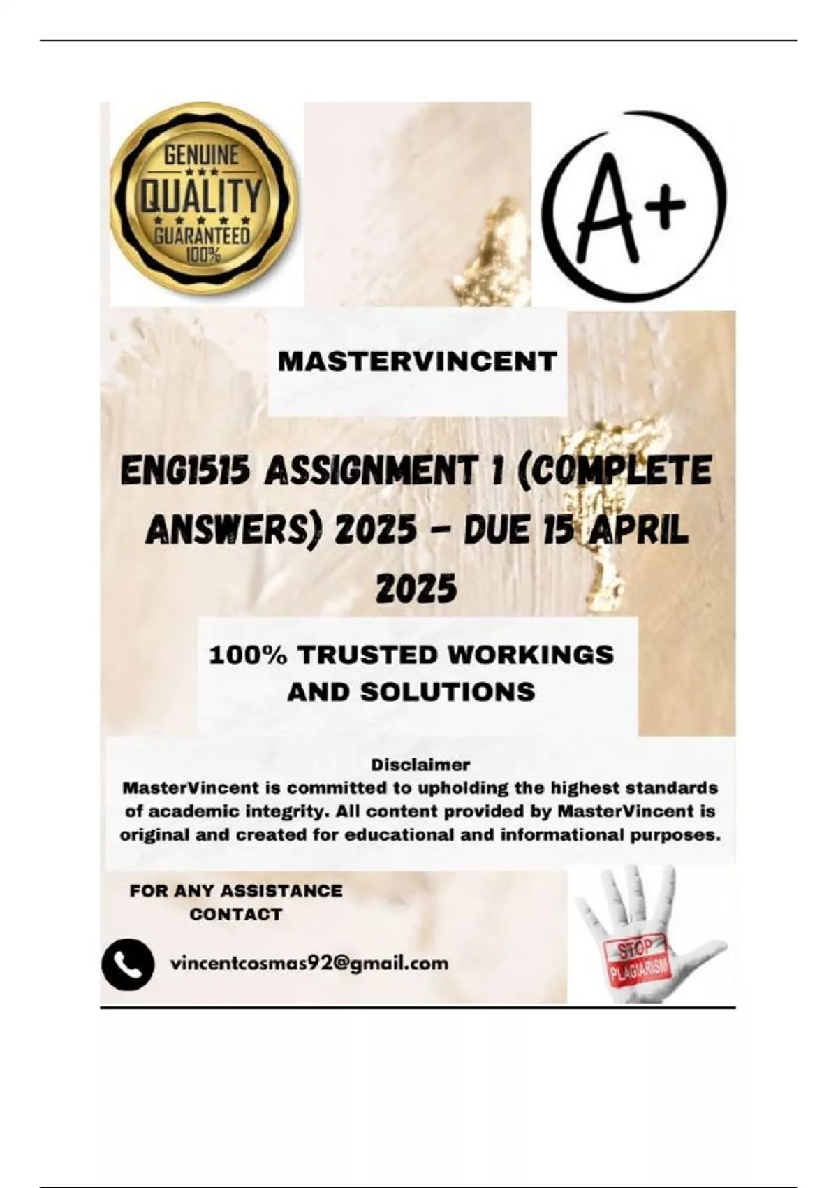 ENG1515 Assignment 1 (COMPLETE ANSWERS) 2025 - DUE 15 April 2025; 100% ...