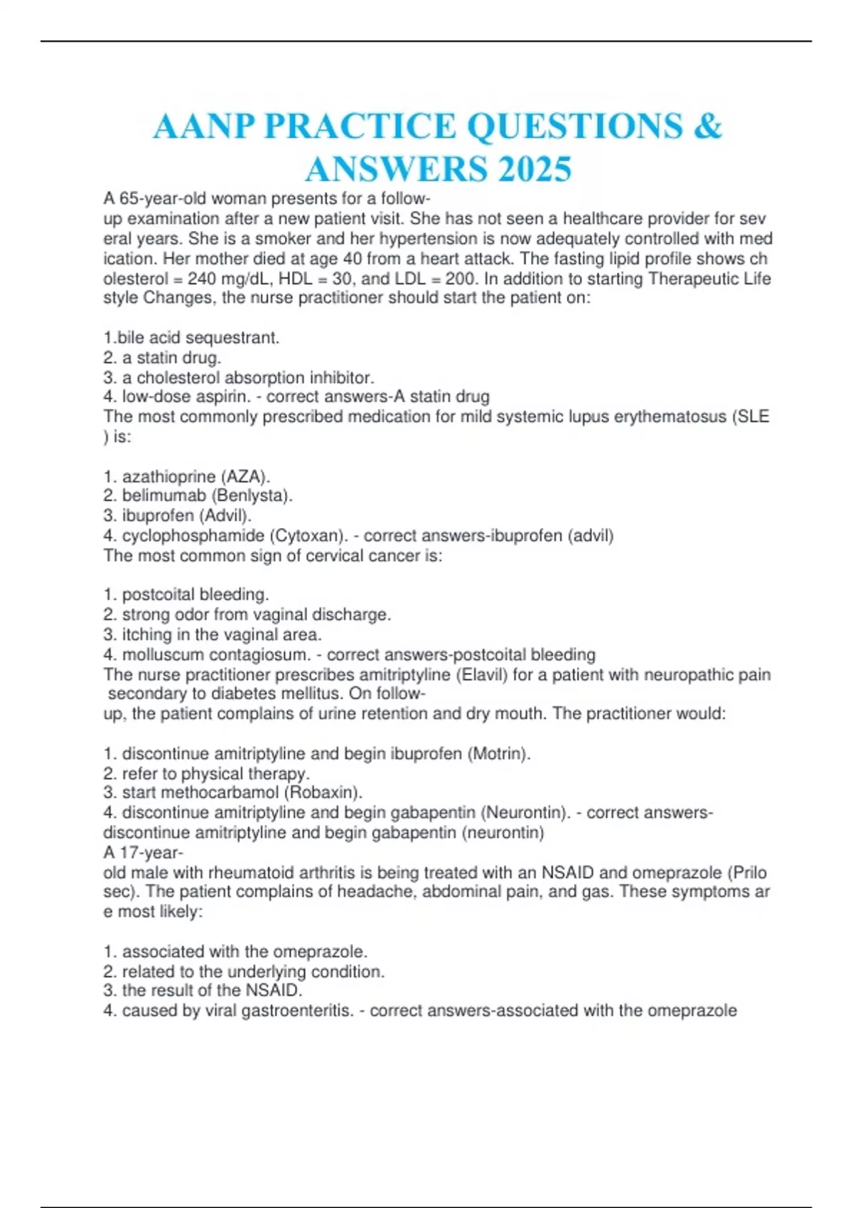 AANP PRACTICE QUESTIONS & ANSWERS 2025 - AANP FNP - Stuvia US