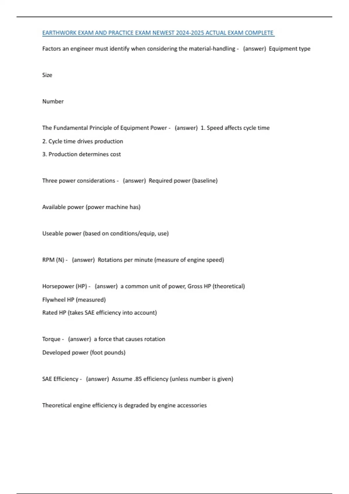 EARTHWORK EXAM AND PRACTICE EXAM NEWEST ACTUAL EXAM COMPLETE ...