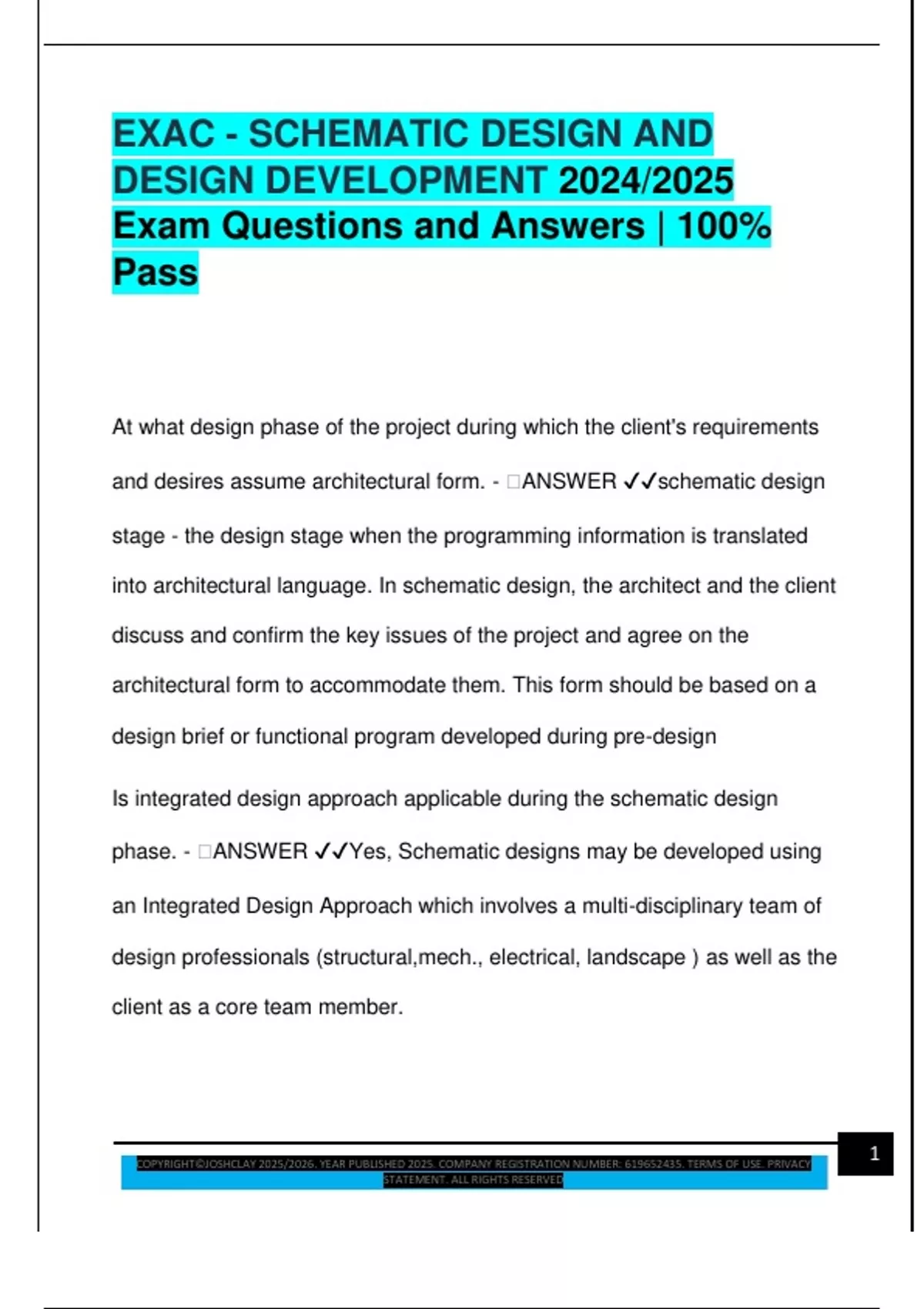 EXAC - SCHEMATIC DESIGN AND DESIGN DEVELOPMENT 2024/2025 Exam Questions ...