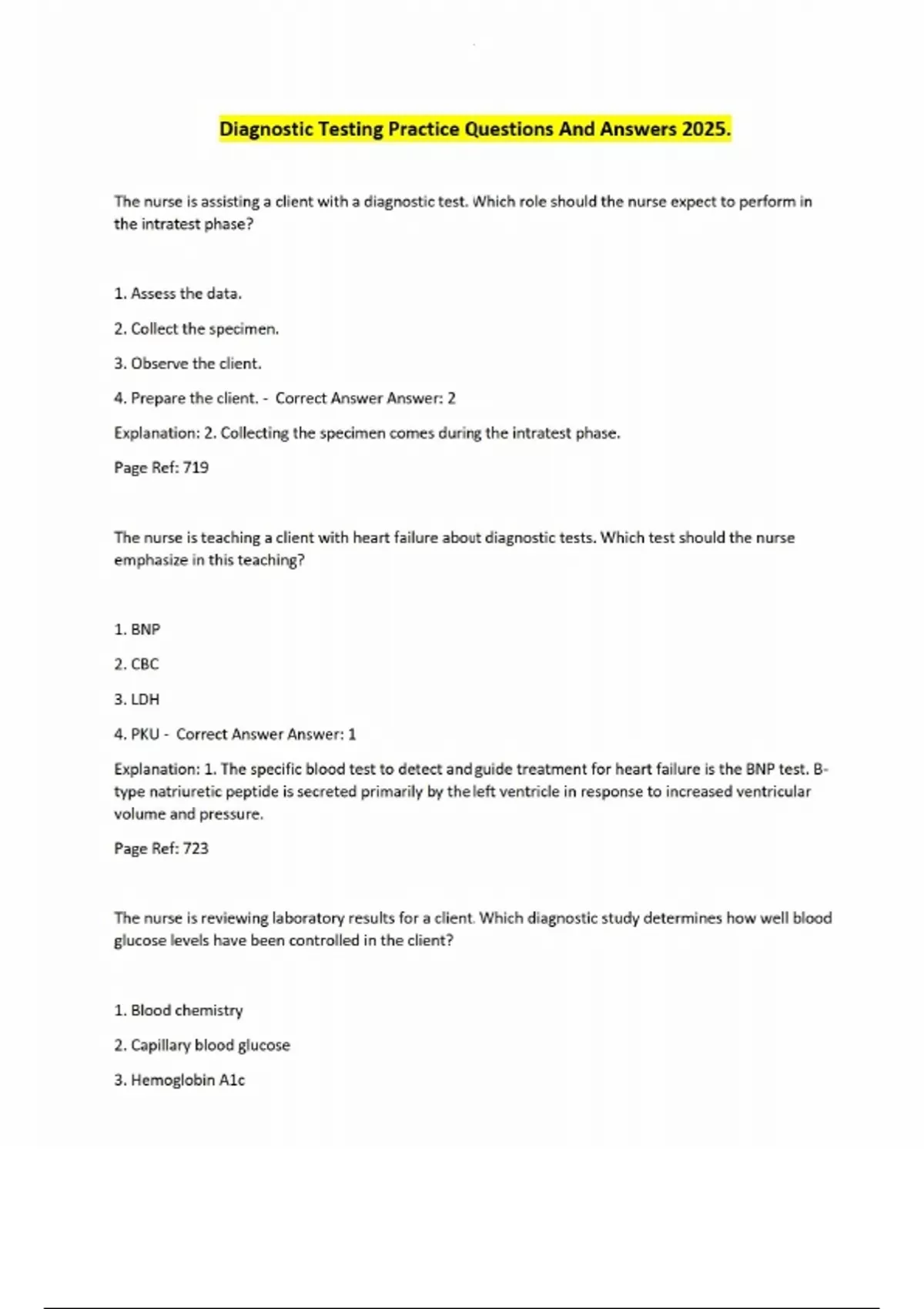 Diagnostic Testing Practice Questions And Answers 2025. - Jhu Nursing ...
