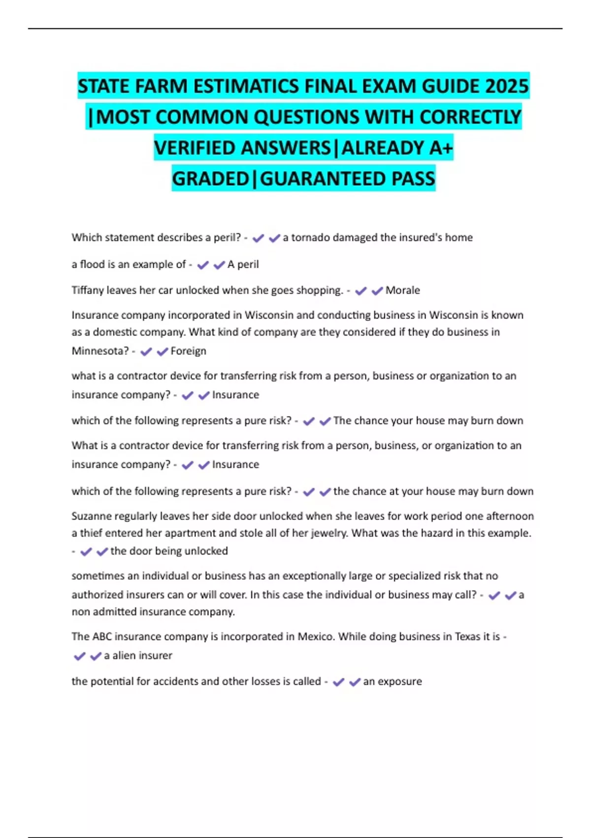Comprehensive State Farm Estimatics Prep 2025 | Verified Estimates ...