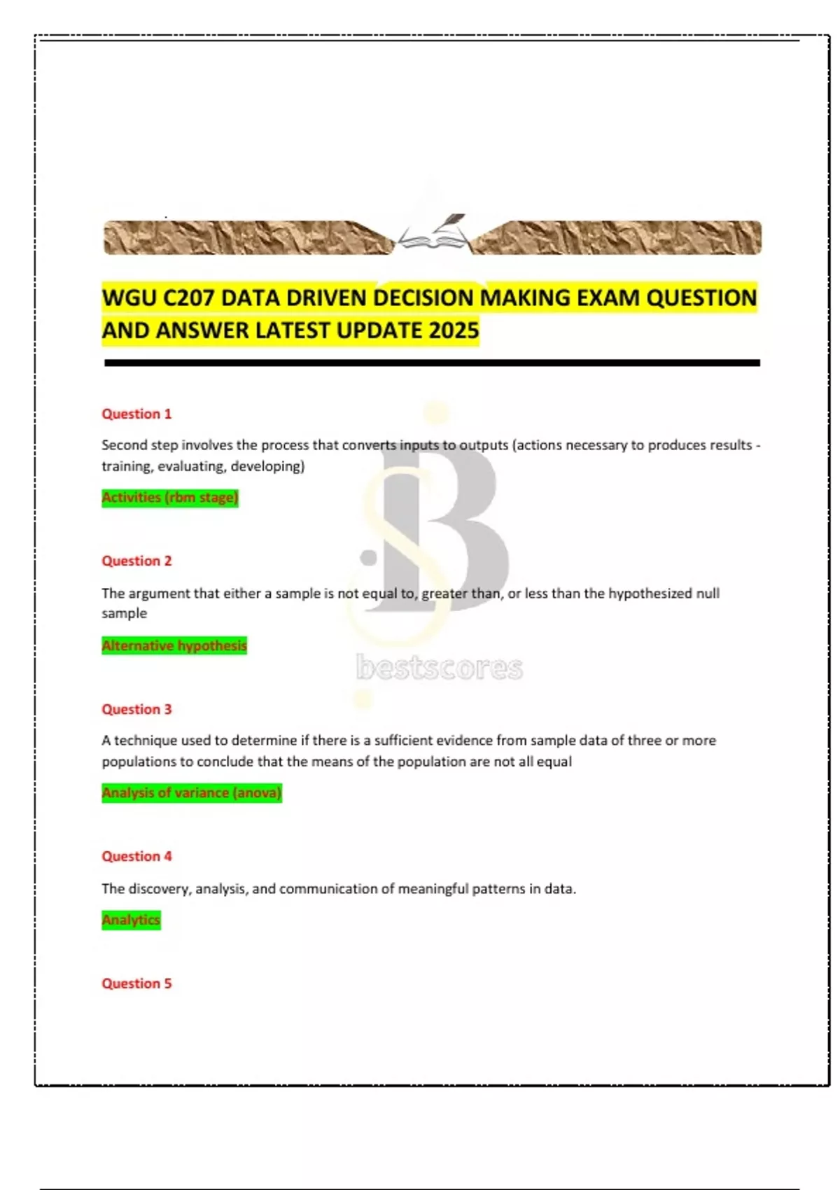 WGU C207 DATA DRIVEN DECISION MAKING EXAM QUESTION AND ANSWER LATEST ...