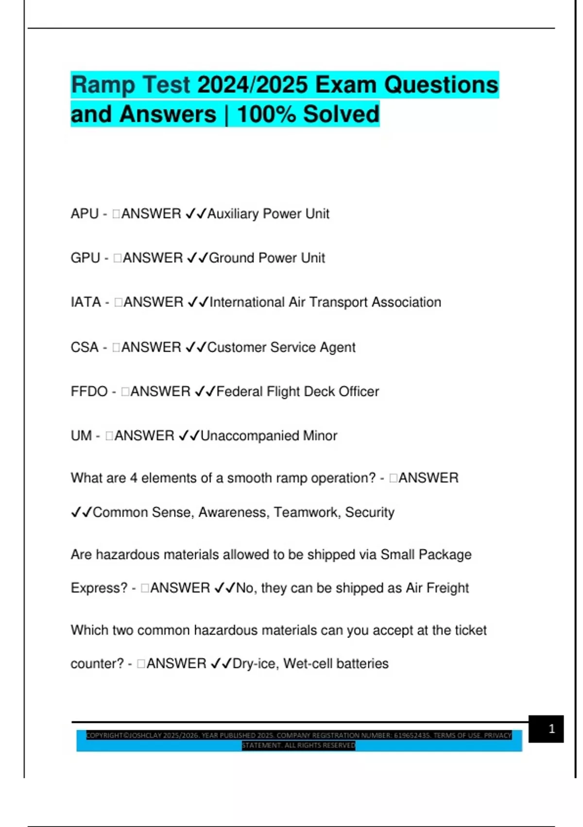 Ramp Test 2024/2025 Exam Questions and Answers | 100% Solved - Ramp ...