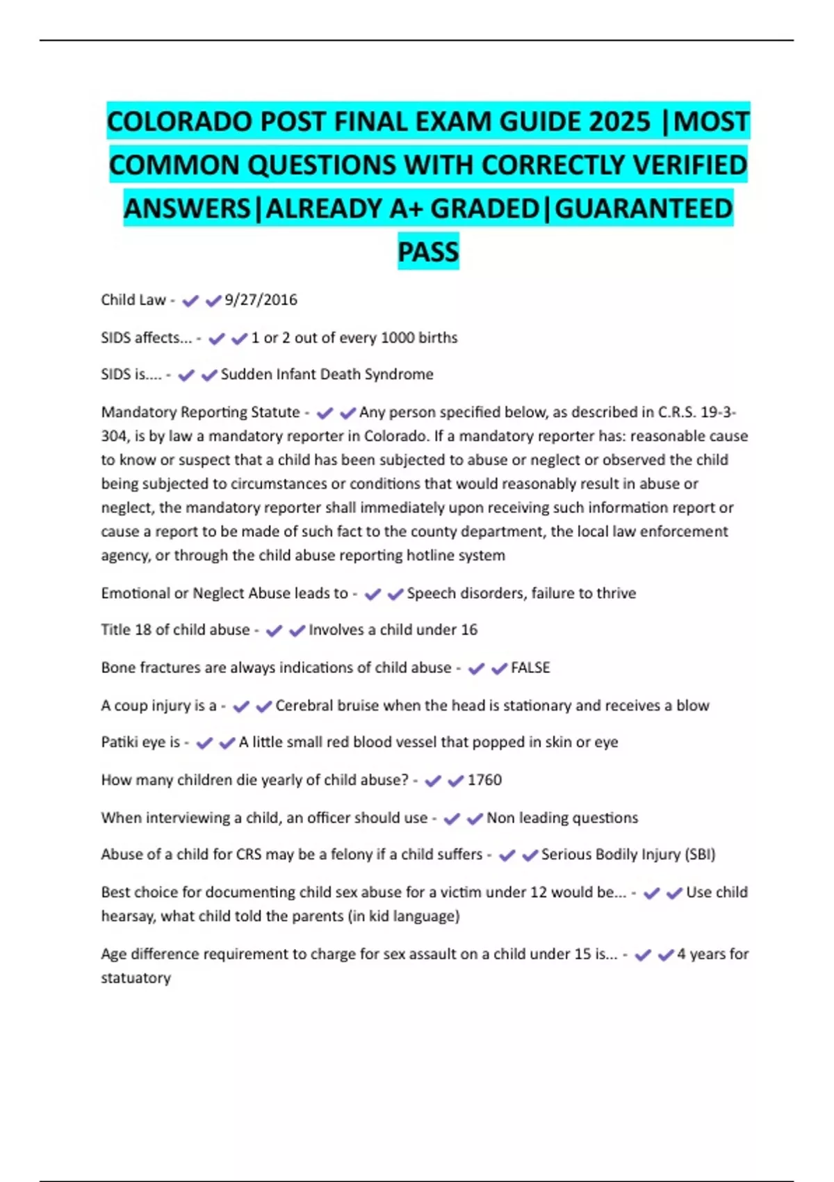COLORADO POST FINAL EXAM GUIDE 2025 |MOST COMMON QUESTIONS WITH ...