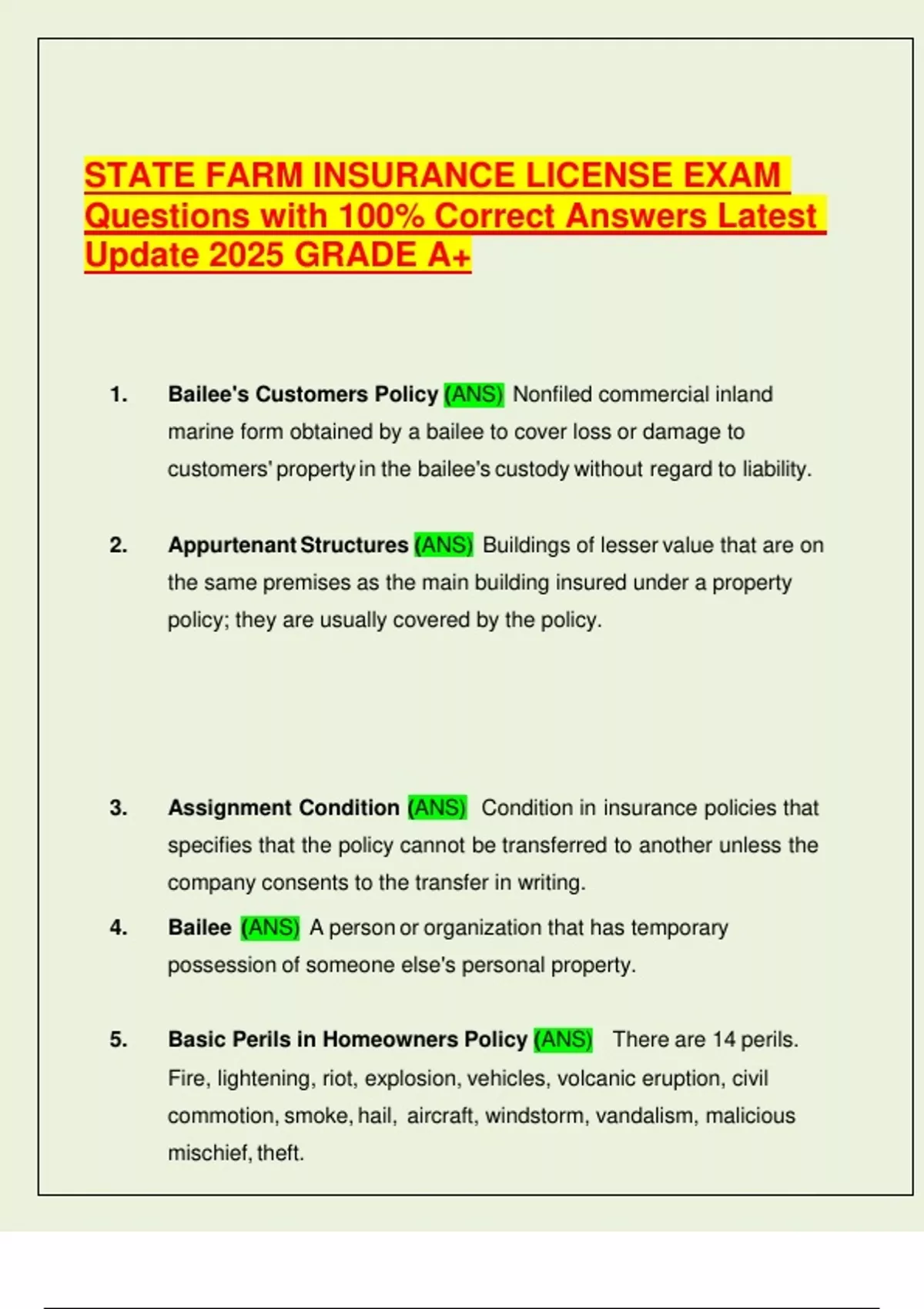 STATE FARM INSURANCE LICENSE EXAM Questions with 100- Correct Answers ...