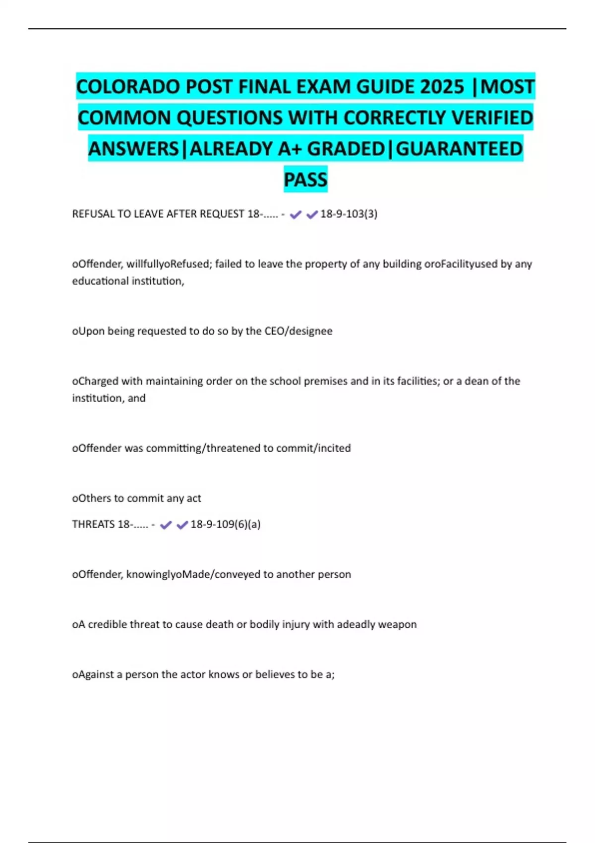 COLORADO POST FINAL EXAM GUIDE 2025 |MOST COMMON QUESTIONS WITH ...
