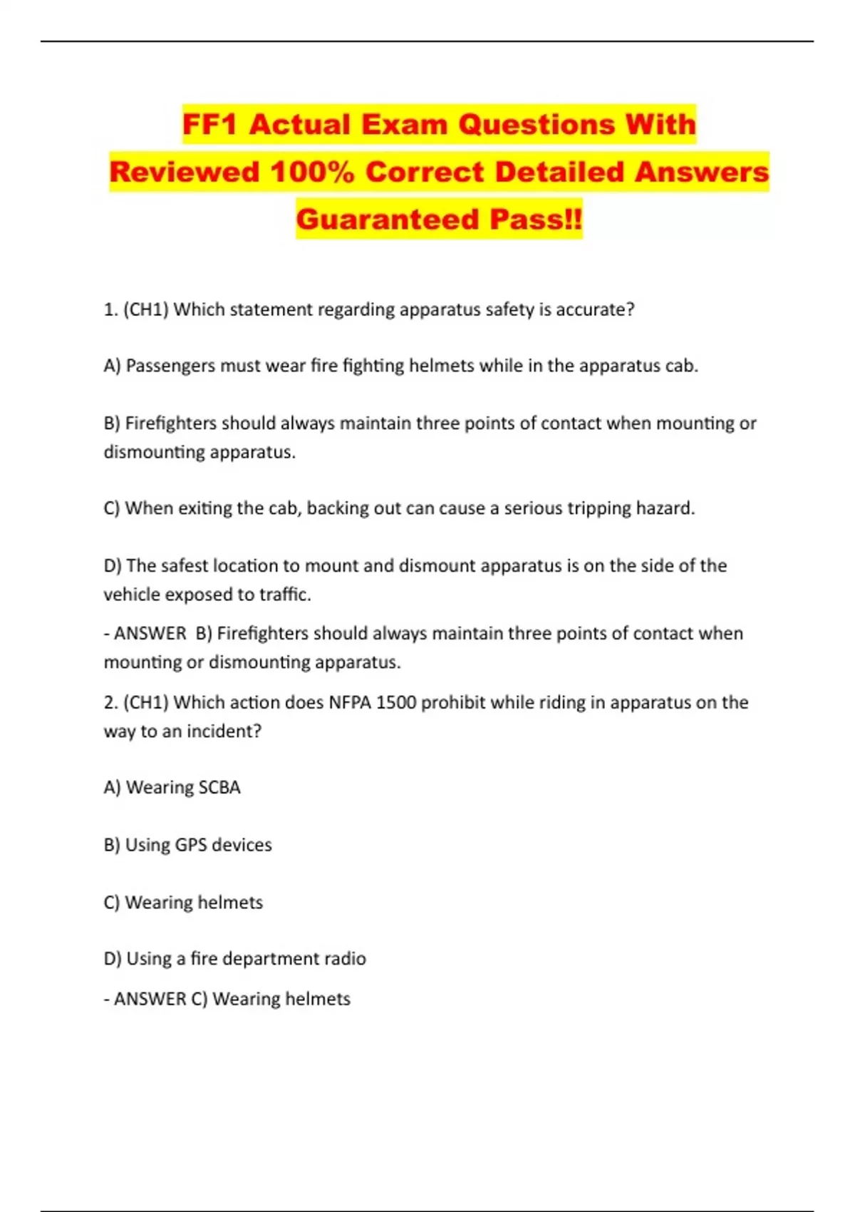 FF1 All Chapters Actual Exam Questions With Reviewed 100% Correct Detailed Answers Guaranteed ...