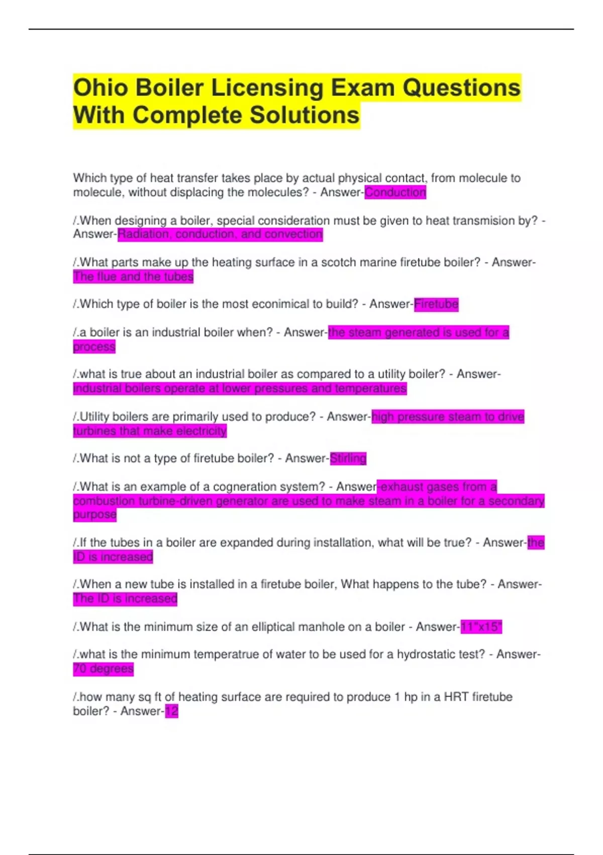 Ohio Boiler Licensing Exam Questions With Complete Solutions - Ohio ...