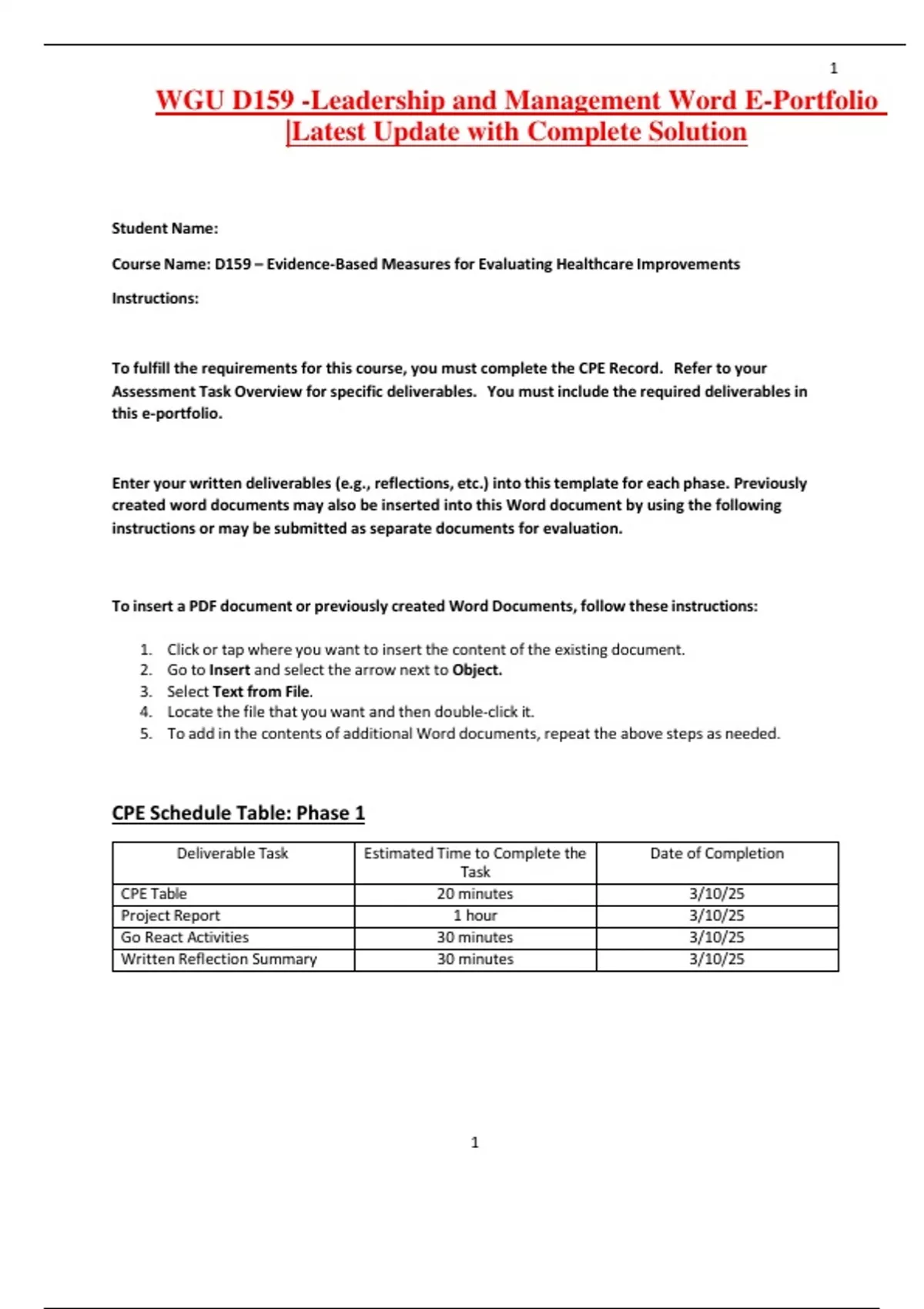 WGU D159 -Leadership and Management Word E-Portfolio |Latest Update ...