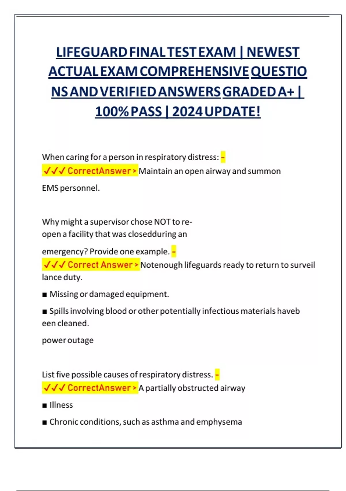Lifeguard final test exam - Lifeguard , - Stuvia US