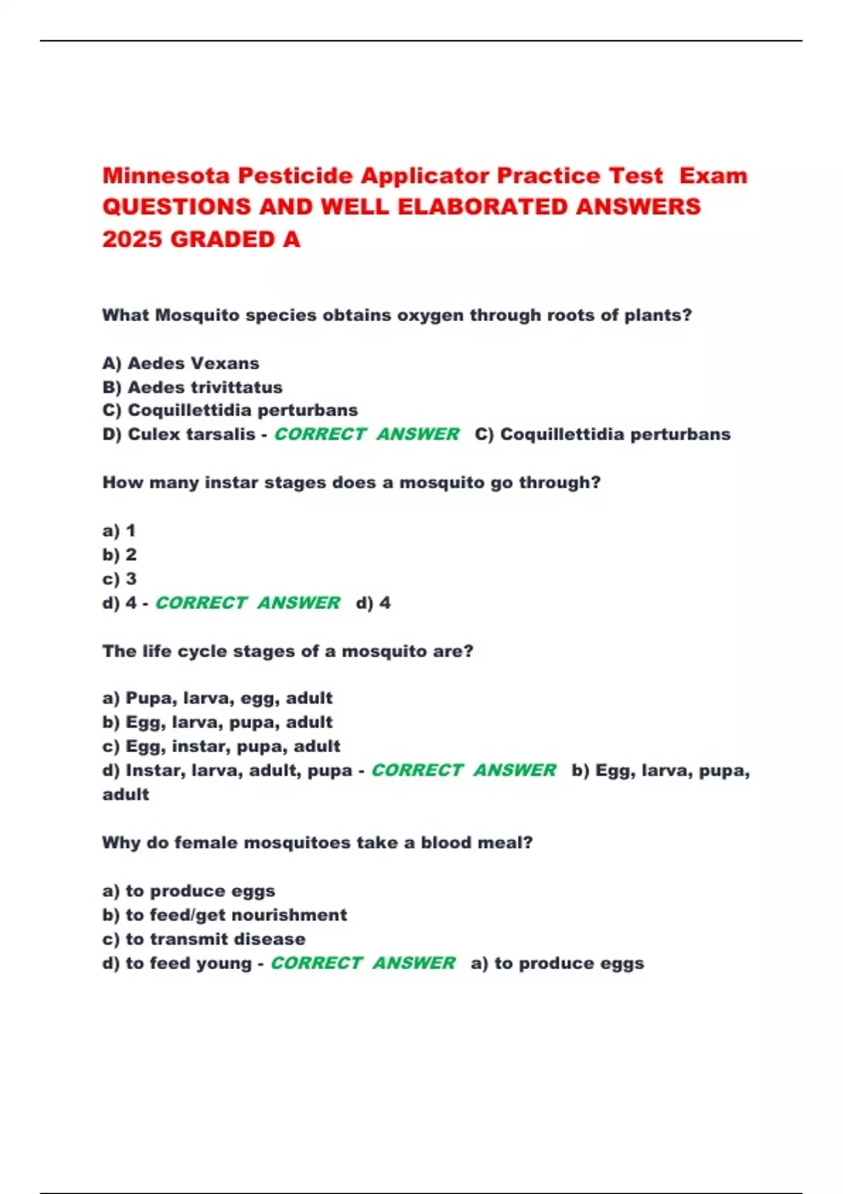 Minnesota Pesticide Applicator Practice Test Exam QUESTIONS AND WELL ...